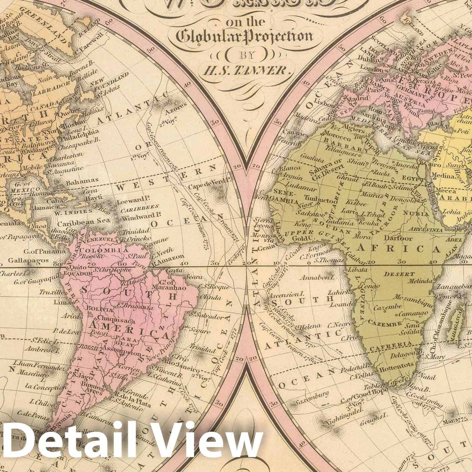 Historic Map : 1845 Map Of The World on the Globular Projection. - Vin ...