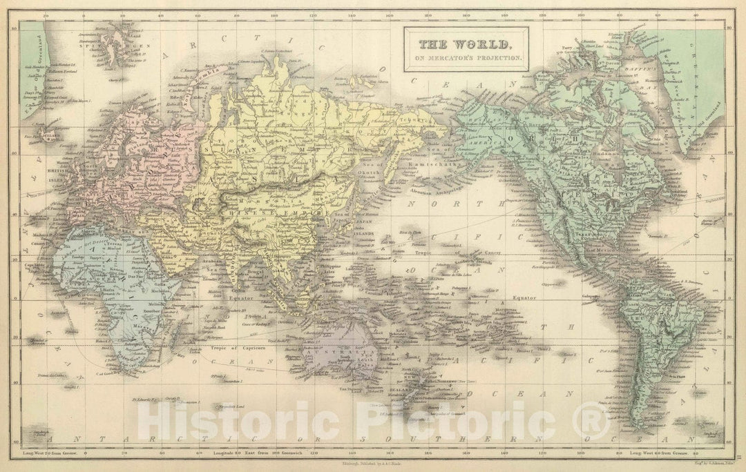 Historic Map : 1854 The World On Mercator's Projection. - Vintage Wall ...