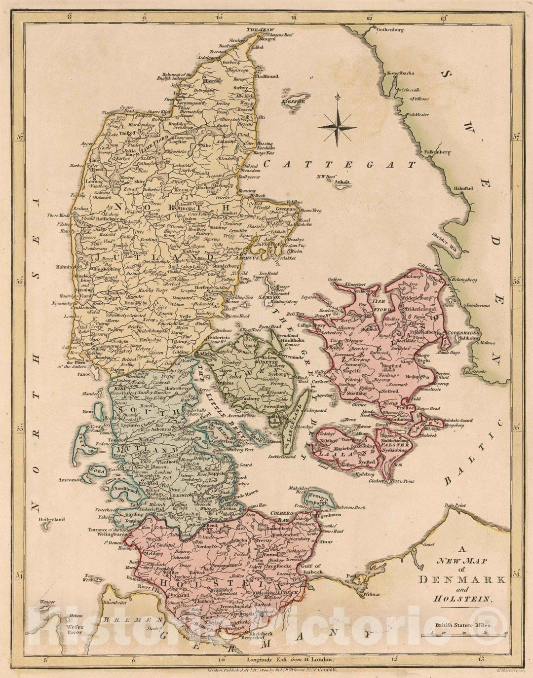 Historic Map : 1800 A New Map of Denmark and Holstein. - Vintage Wall ...
