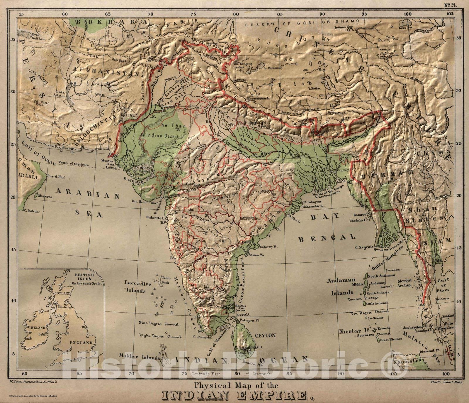 Historic Map : 1880 Physical Map of the Indian Empire. v2 - Vintage Wa ...