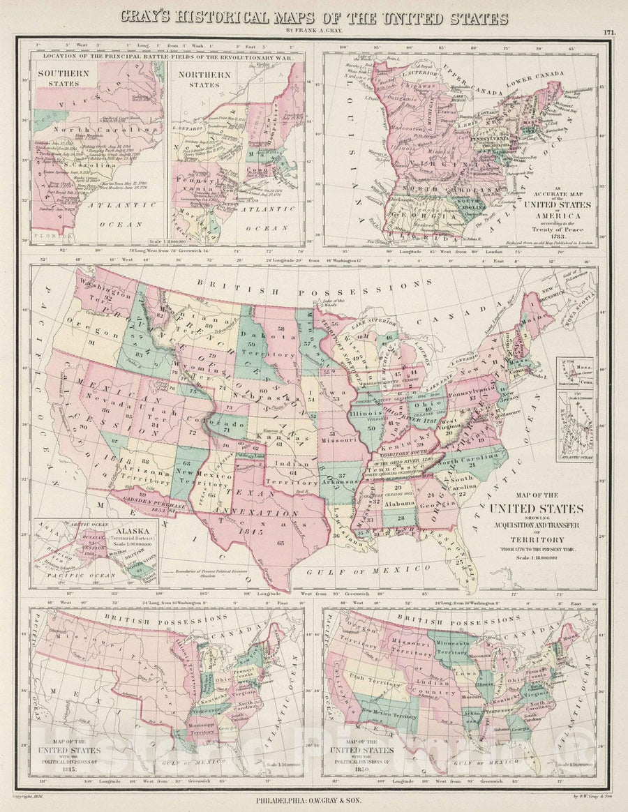 Historic Map : 1878 Historical Maps of the United States. - Vintage Wa ...