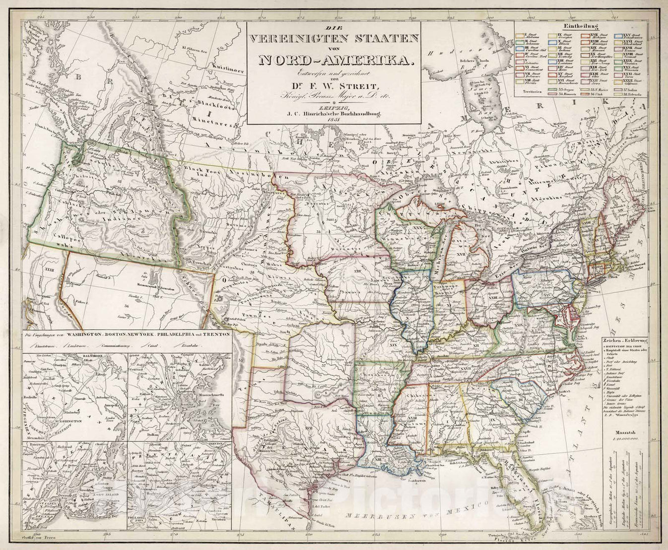 Historic Map : United States, , North America 1854 Vereinigten Staaten ...