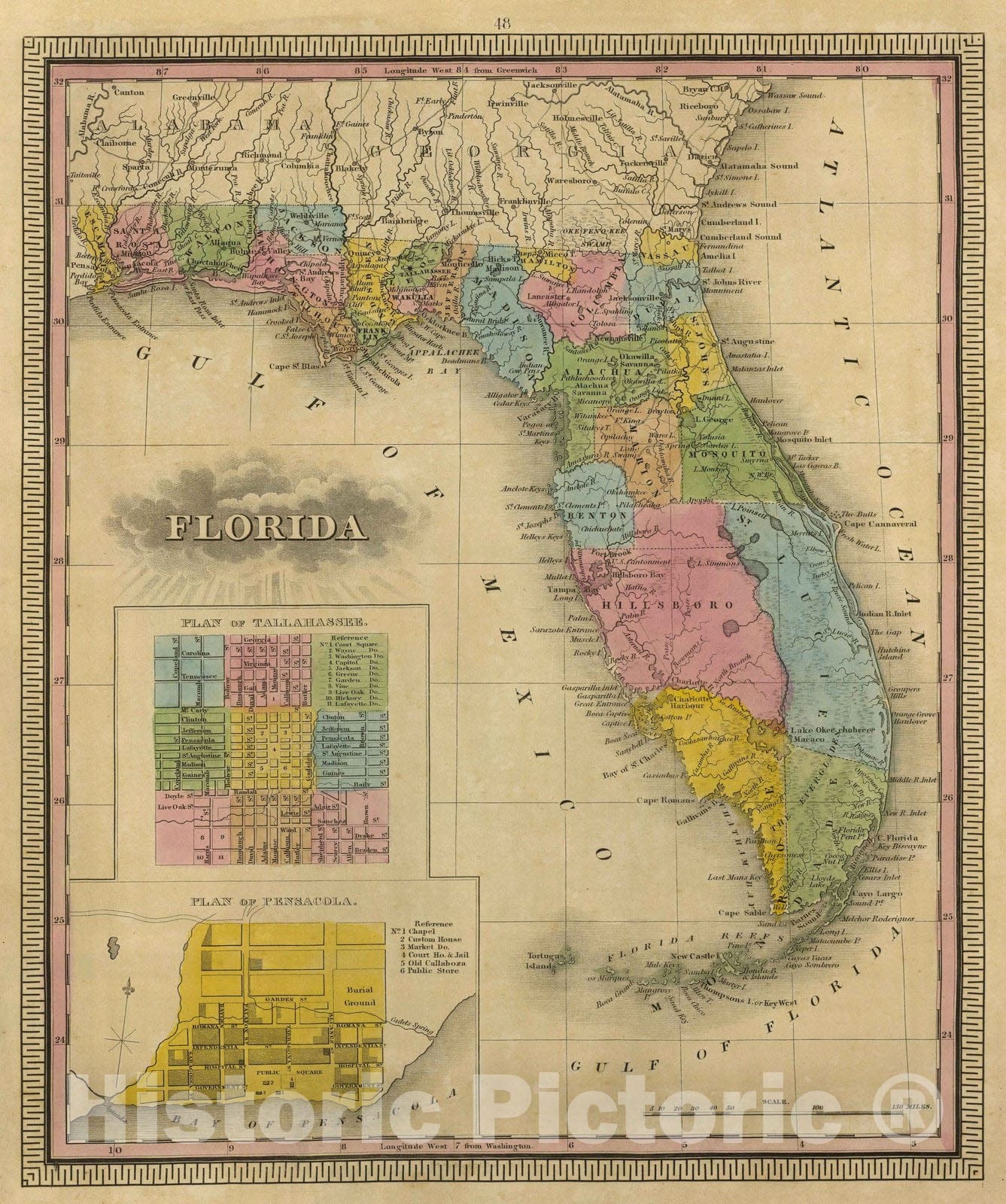 Historic Wall Map : 1845 Florida. v2 - Vintage Wall Art – Historic Pictoric