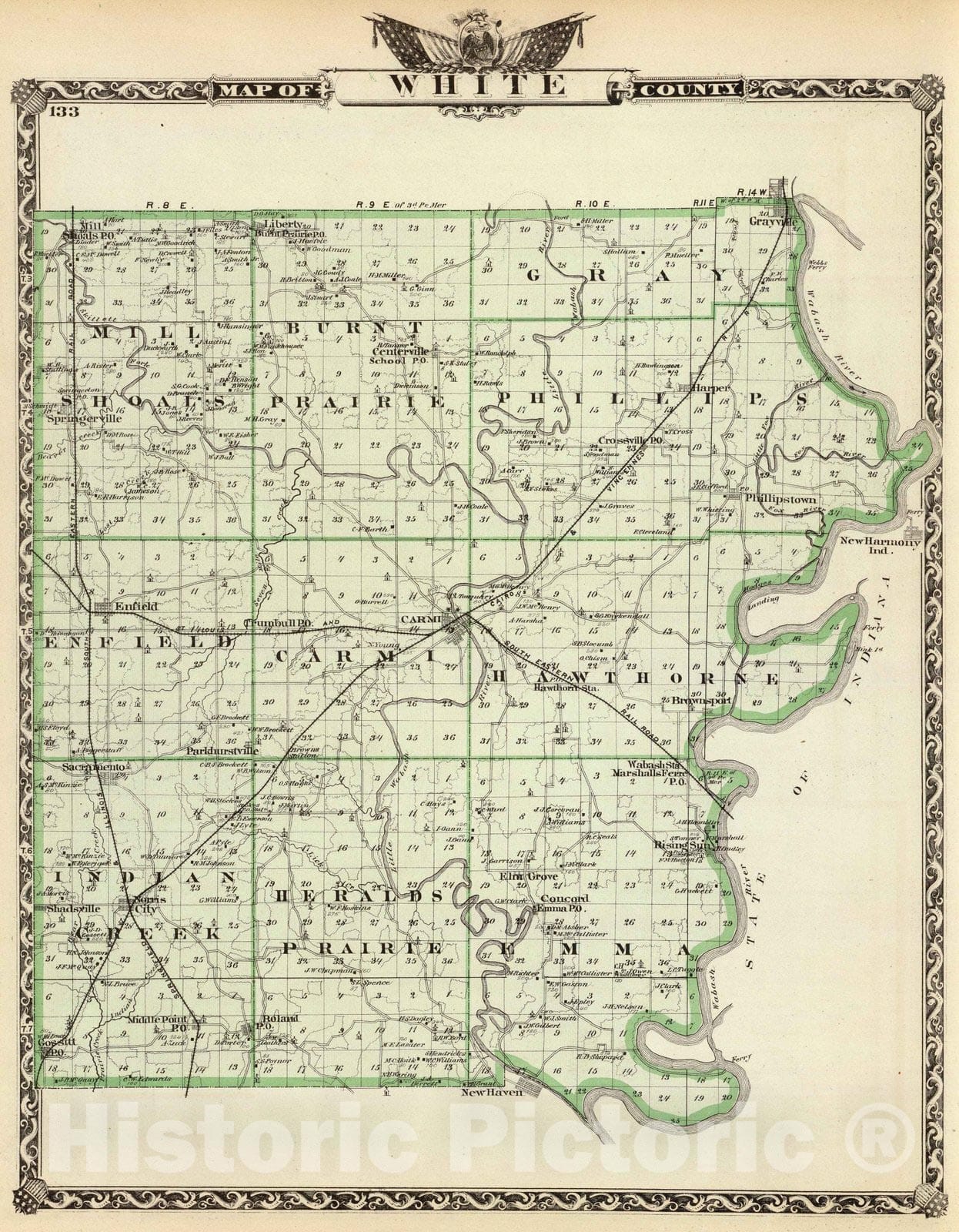 Historic Map : 1876 Map of White County. - Vintage Wall Art – Historic ...