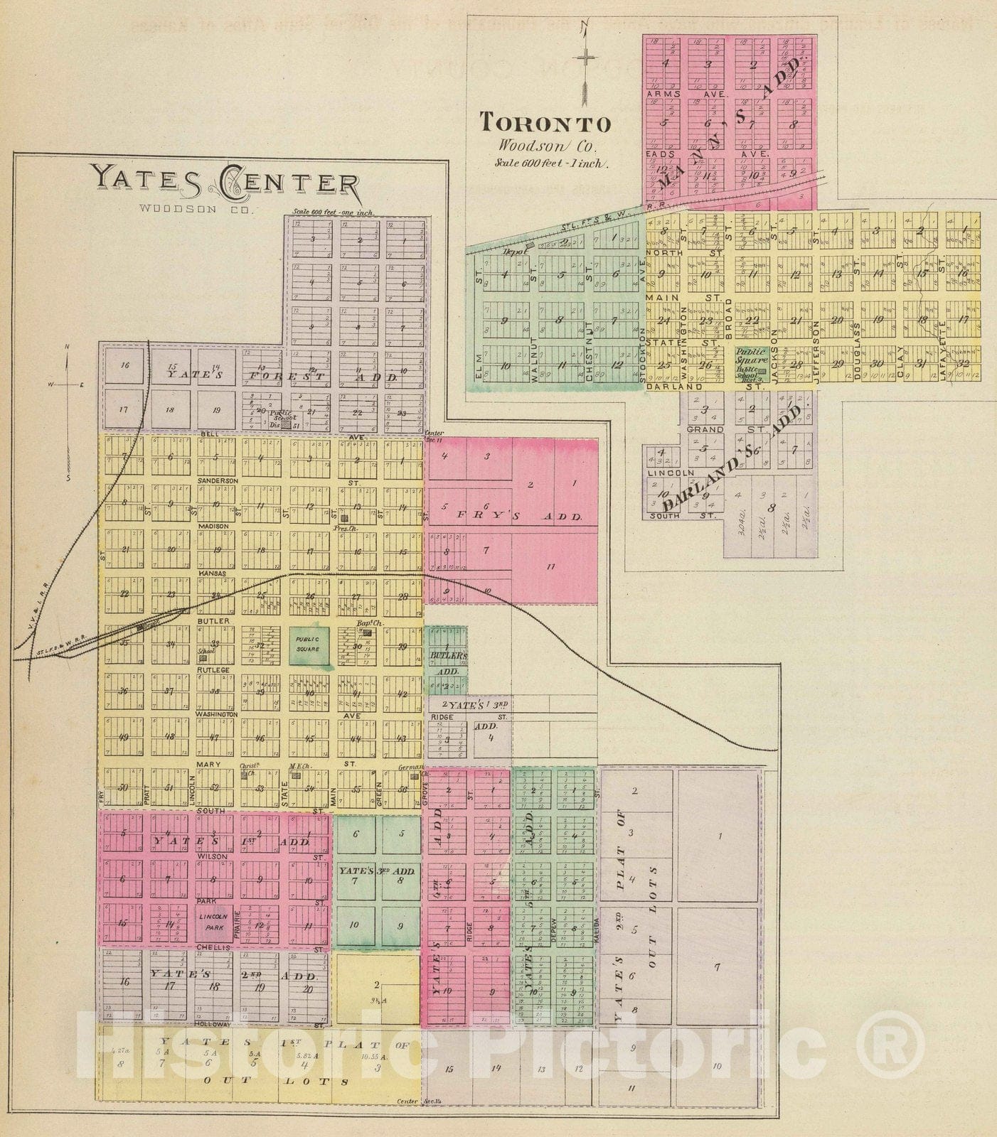 Historic Map : 1887 Yates Center and Toronto, Woodson Co. - Vintage Wa ...