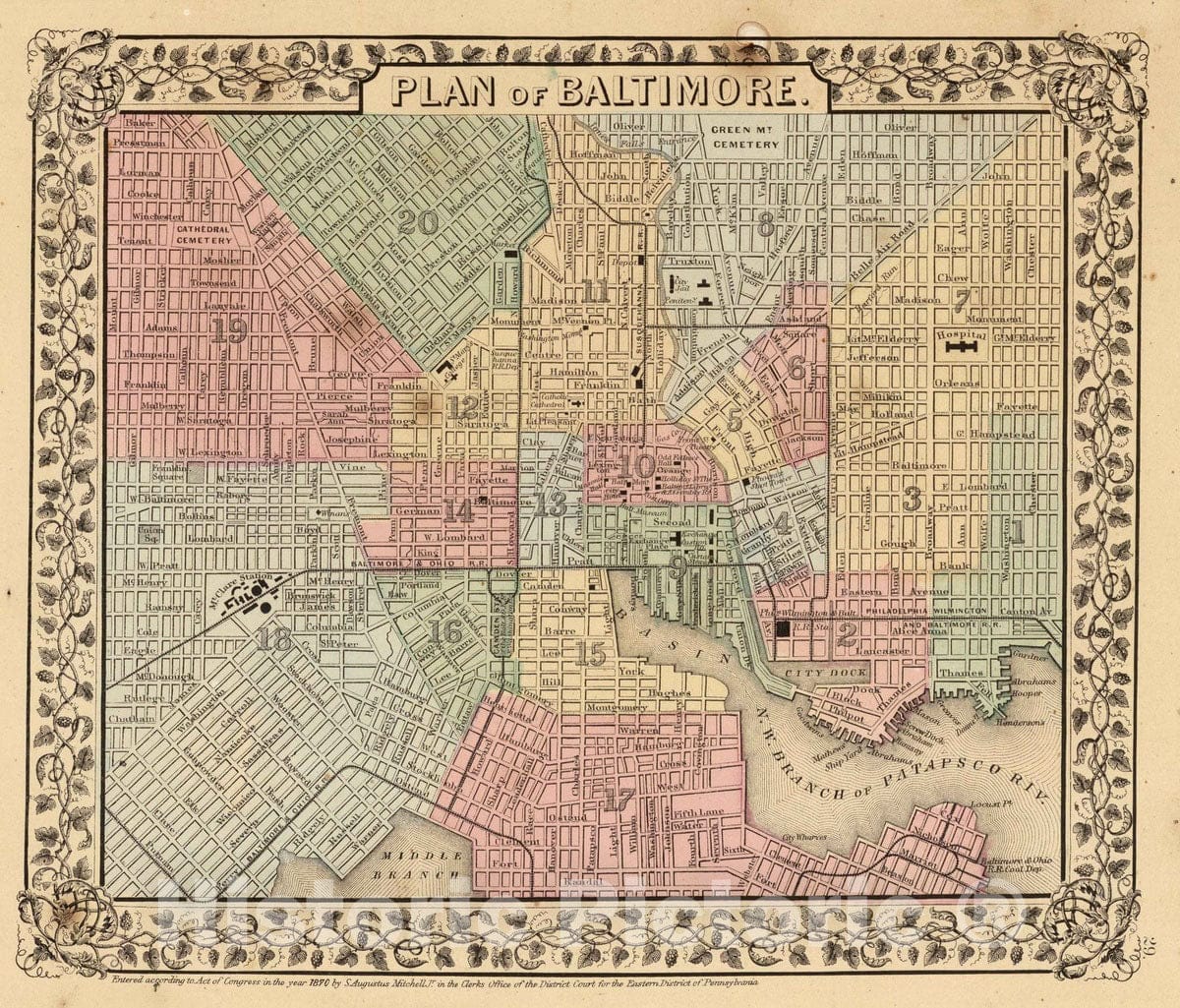 Historic Map : 1870 Baltimore. - Vintage Wall Art – Historic Pictoric