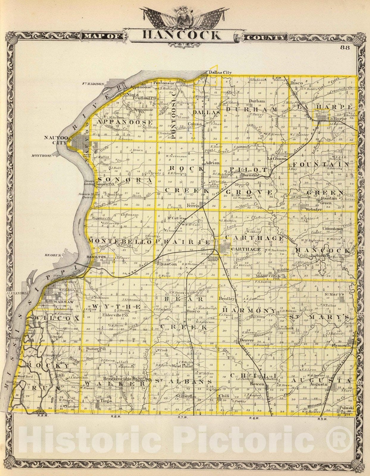 Historic Map : 1876 Map of Hancock County. - Vintage Wall Art ...
