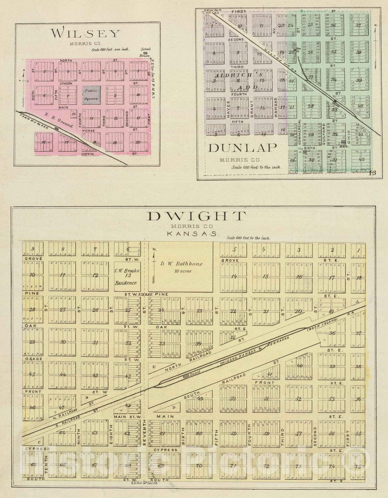 Historic Map : 1887 Dwight, Wilsey, Dunlap, Kansas. - Vintage Wall Art ...
