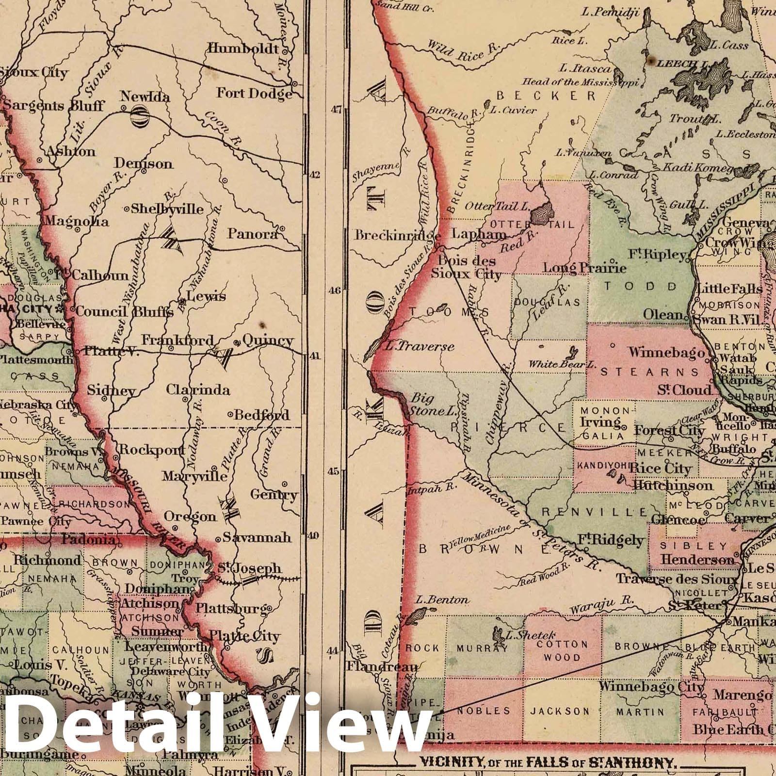 Historic Map : 1858 Nebraska and Kansas. Minnesota. - Vintage Wall Art ...