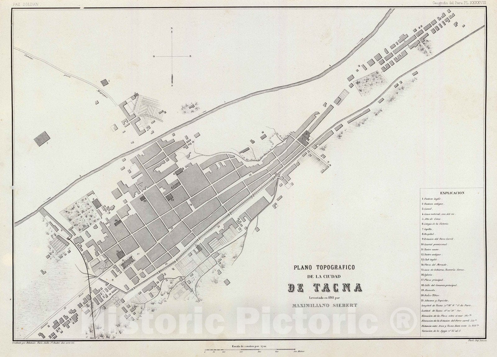 Historic Map : Peru , Tacna (Peru), 1865 Plano topografico, Ciudad de ...