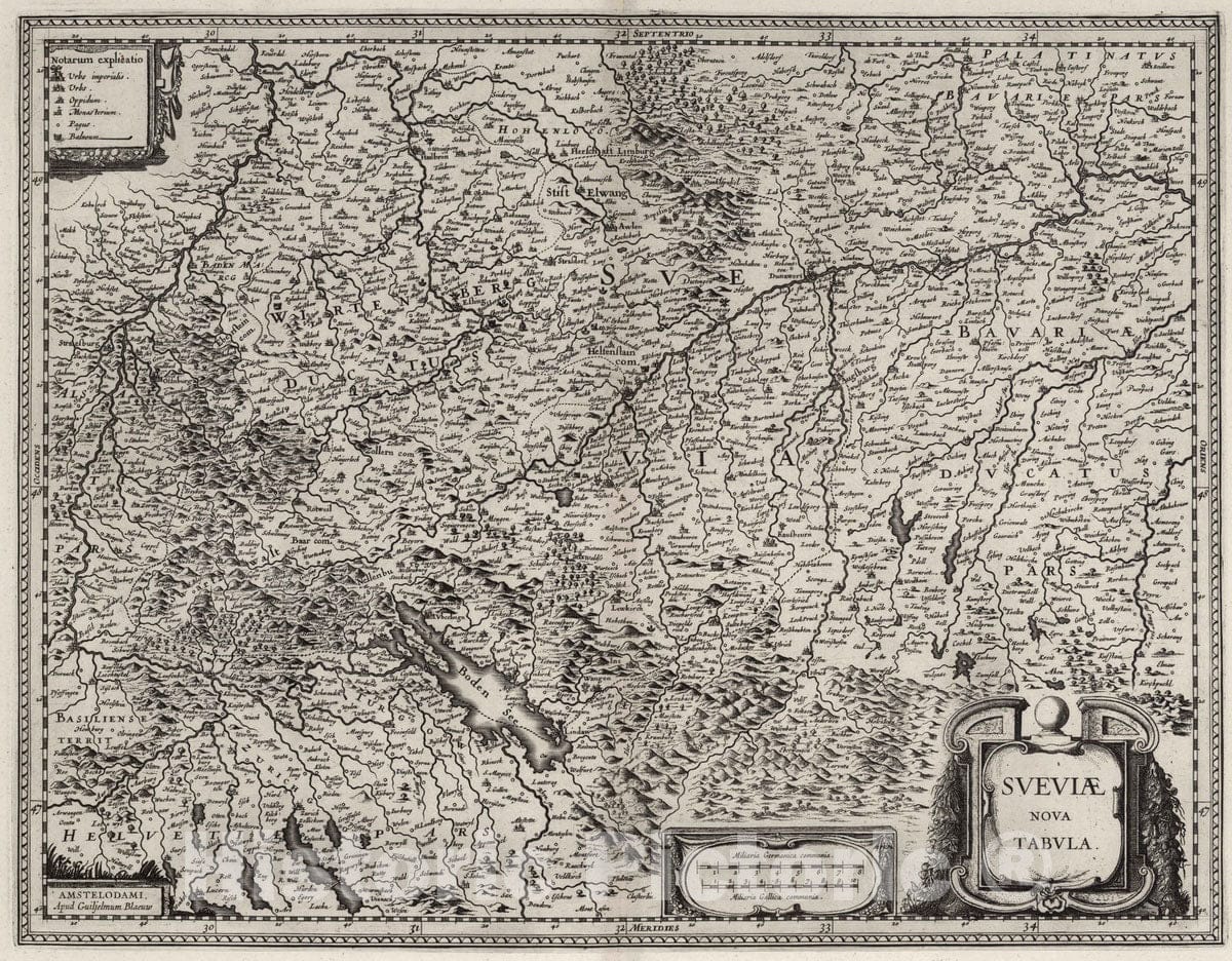 Historic Map : Swabia , Germany 1630 Sueviae Nova Tabula. , Vintage Wa ...