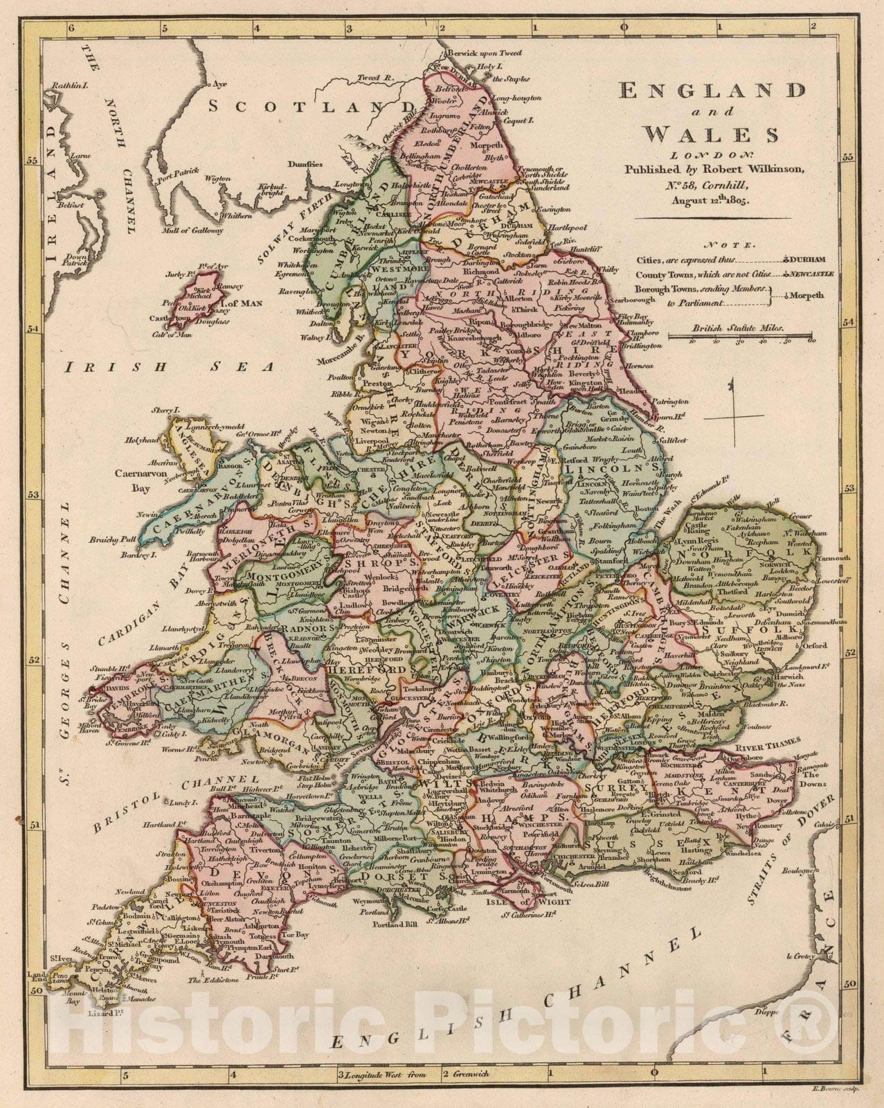 Historic Map : 1805 England and Wales. - Vintage Wall Art - Historic ...