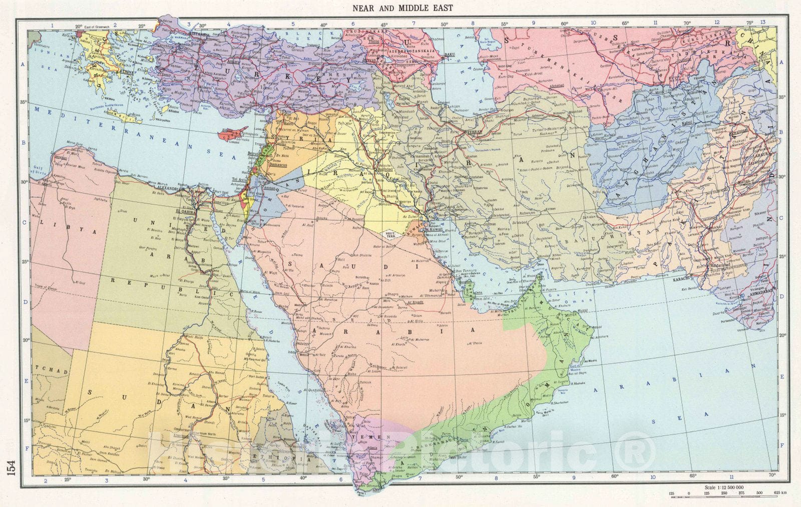 Historic Map : 1967 154. Near and Middle East, Political. The World At ...