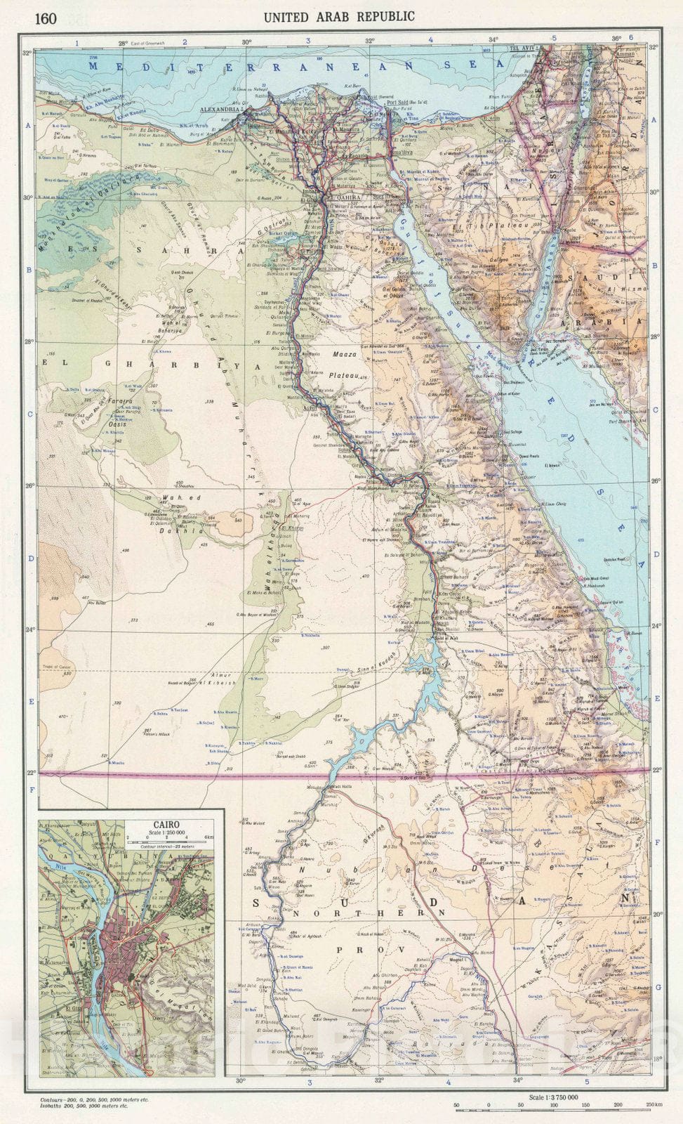 Historic Map : 1967 160. United Arab Republic. (Egypt). Cairo. The Wor ...