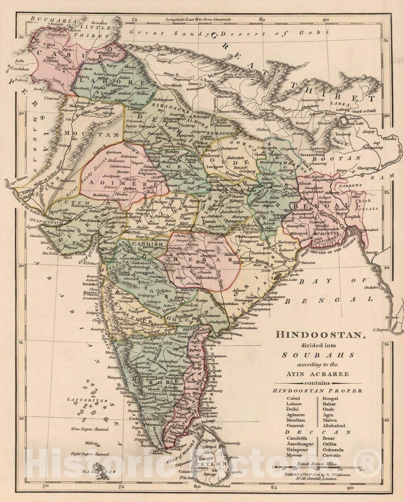 Historic Map : 1806 Hindoostan Divided into Soubahs according to the A ...