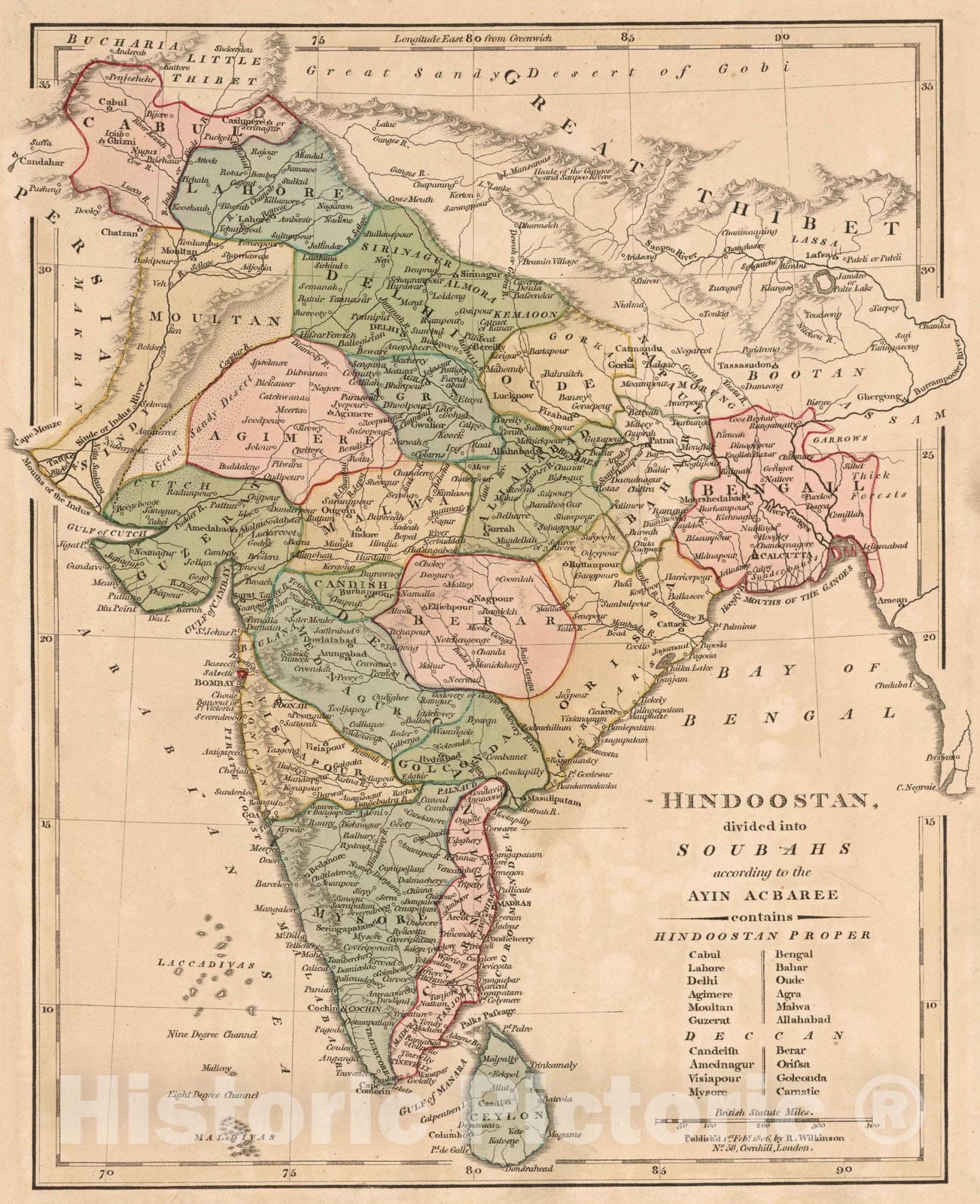 Historic Map : 1806 Hindoostan Divided into Soubahs according to the A ...