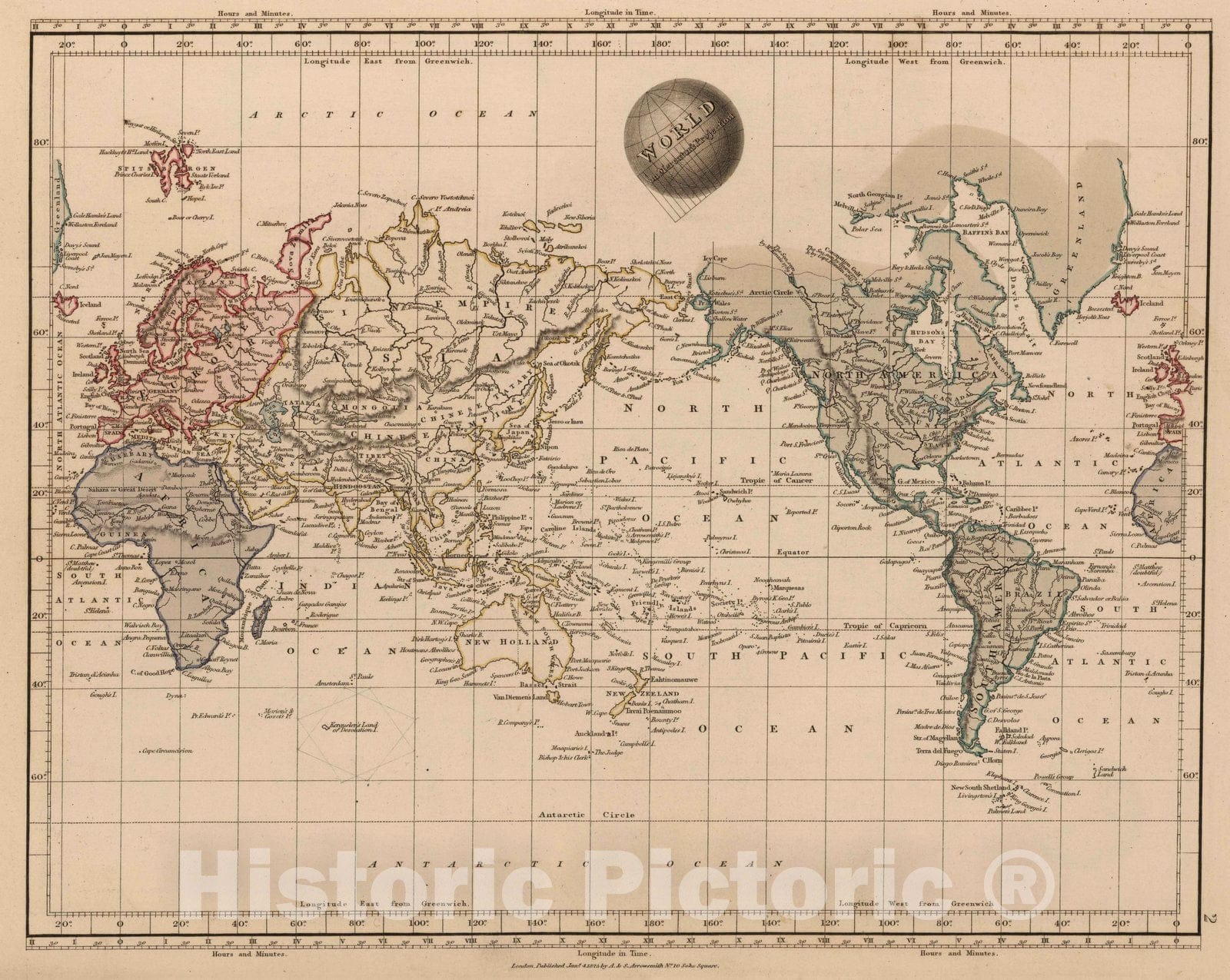 Historic Map : 1825 World on Mercator Projection - Vintage Wall Art ...