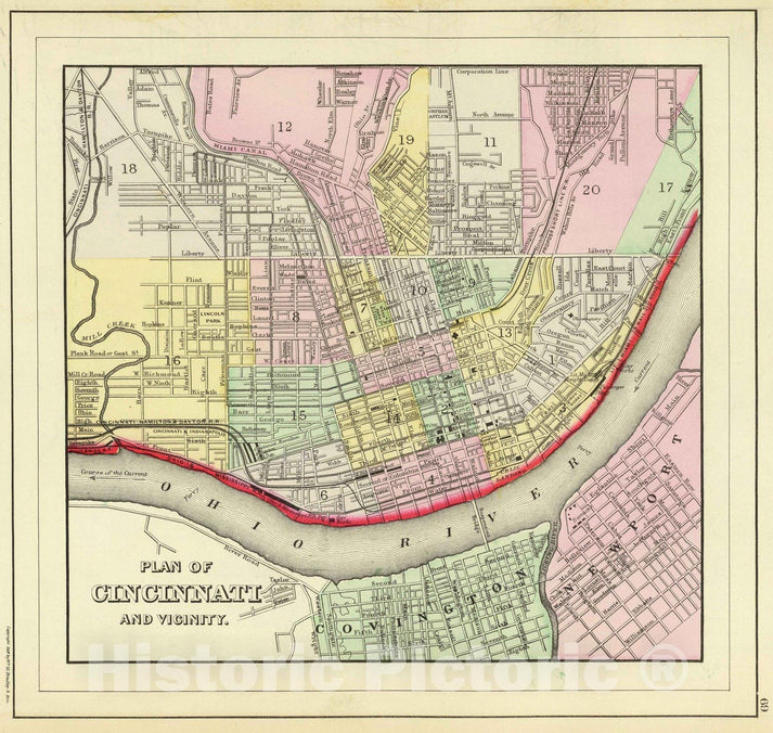 Cincinnati Ohio Railroad Map 1890 Historical Print | Historic Pictoric