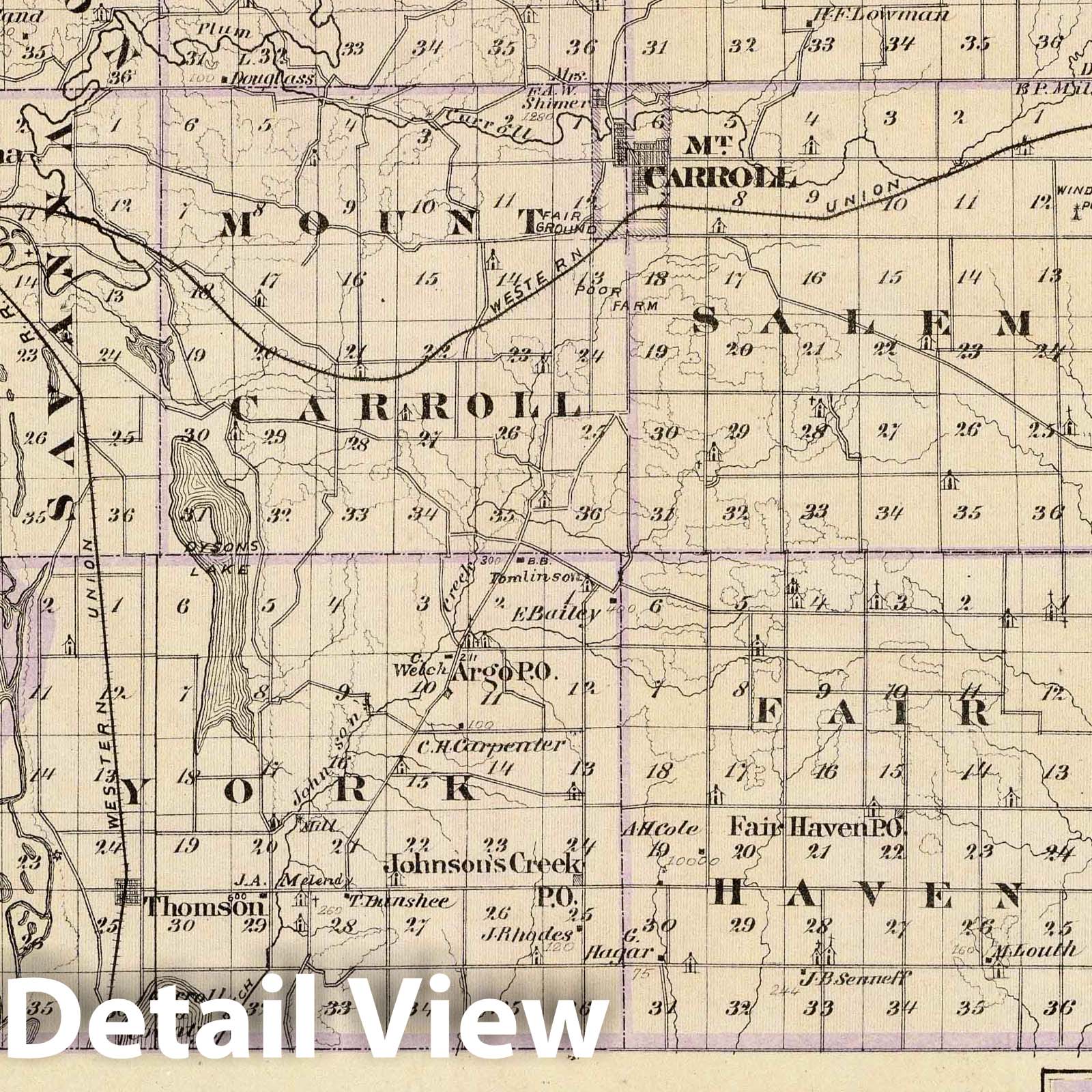 Historic Map : 1876 Map of Carroll County, Mt. Carroll, Savanna and Ro ...