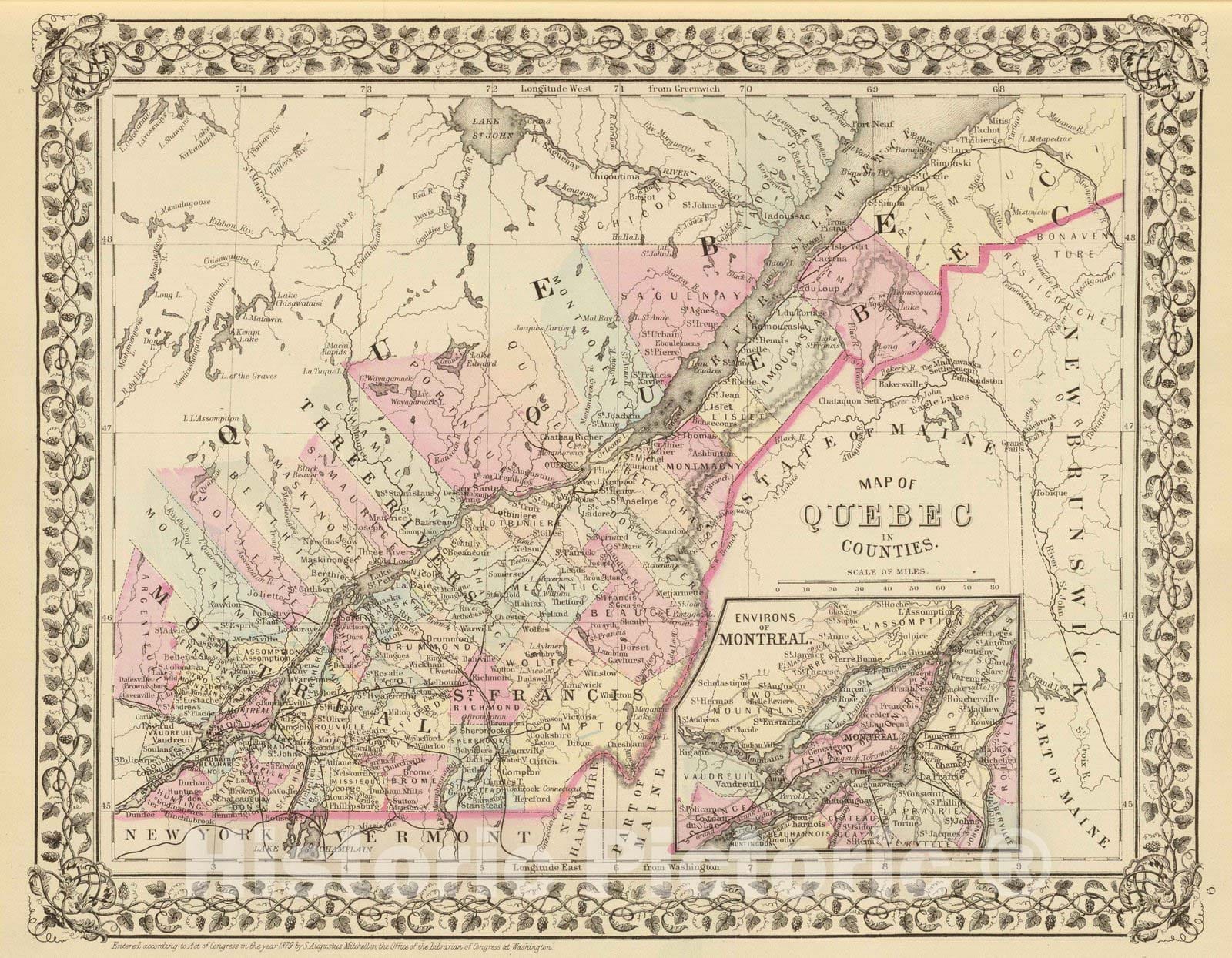 Historic Map : 1880 Quebec. - Vintage Wall Art – Historic Pictoric