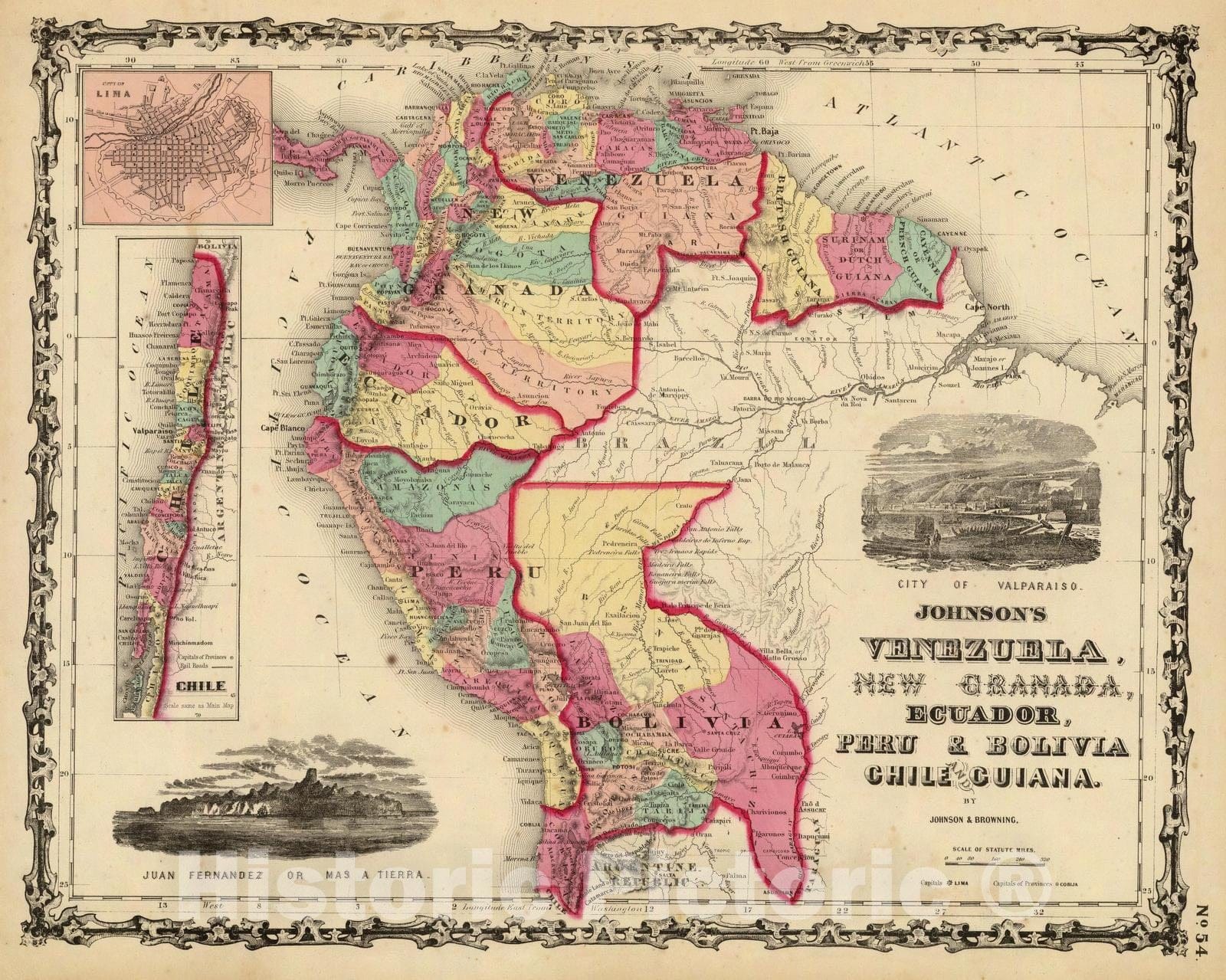 Historic Map : 1860 Venezuela, New Granada, Ecuador, Peru & Bolivia Ch ...