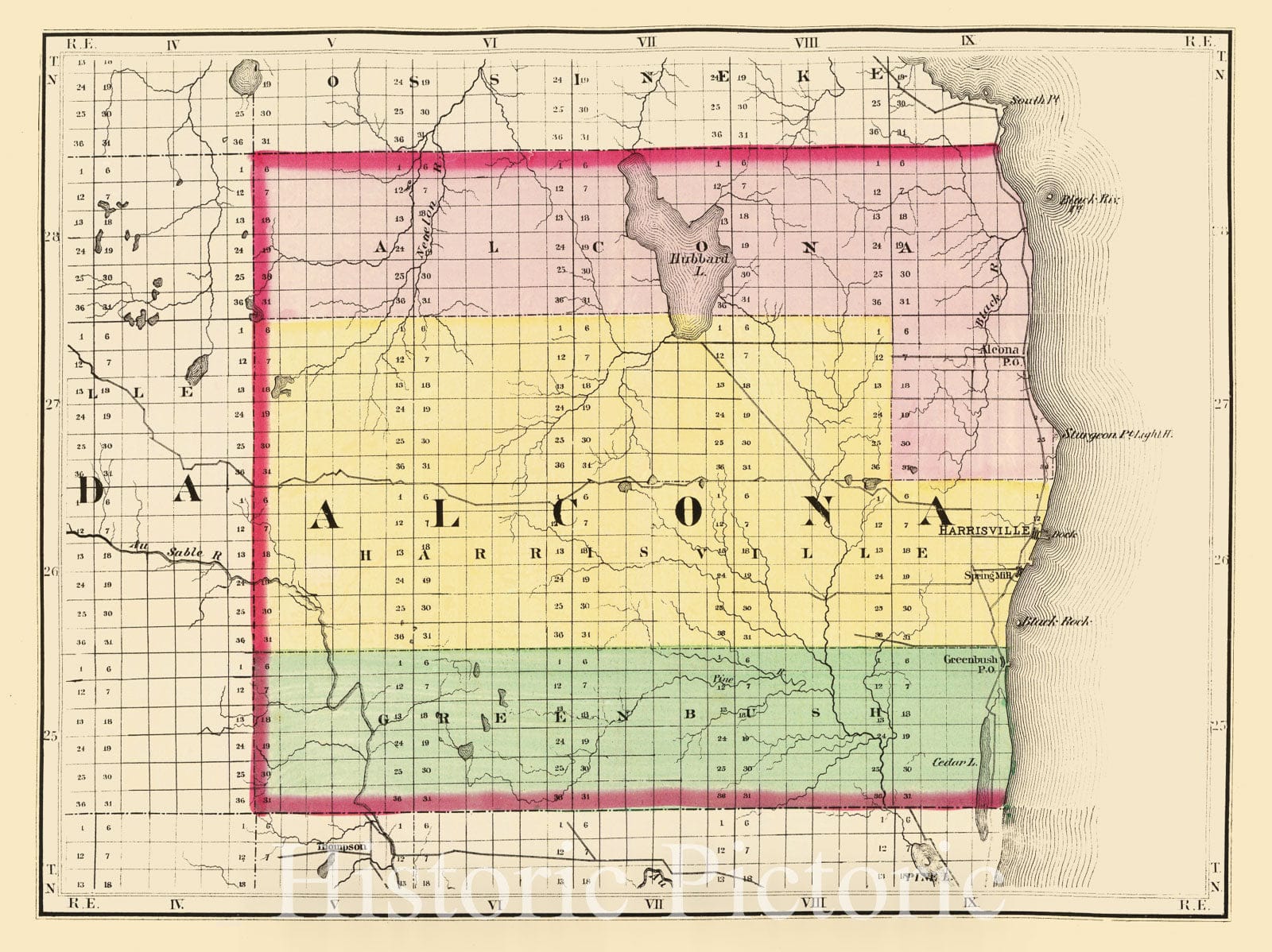 Historic Wall Map : 1873 (Map of Alcona County, Michigan) - Vintage Wa ...
