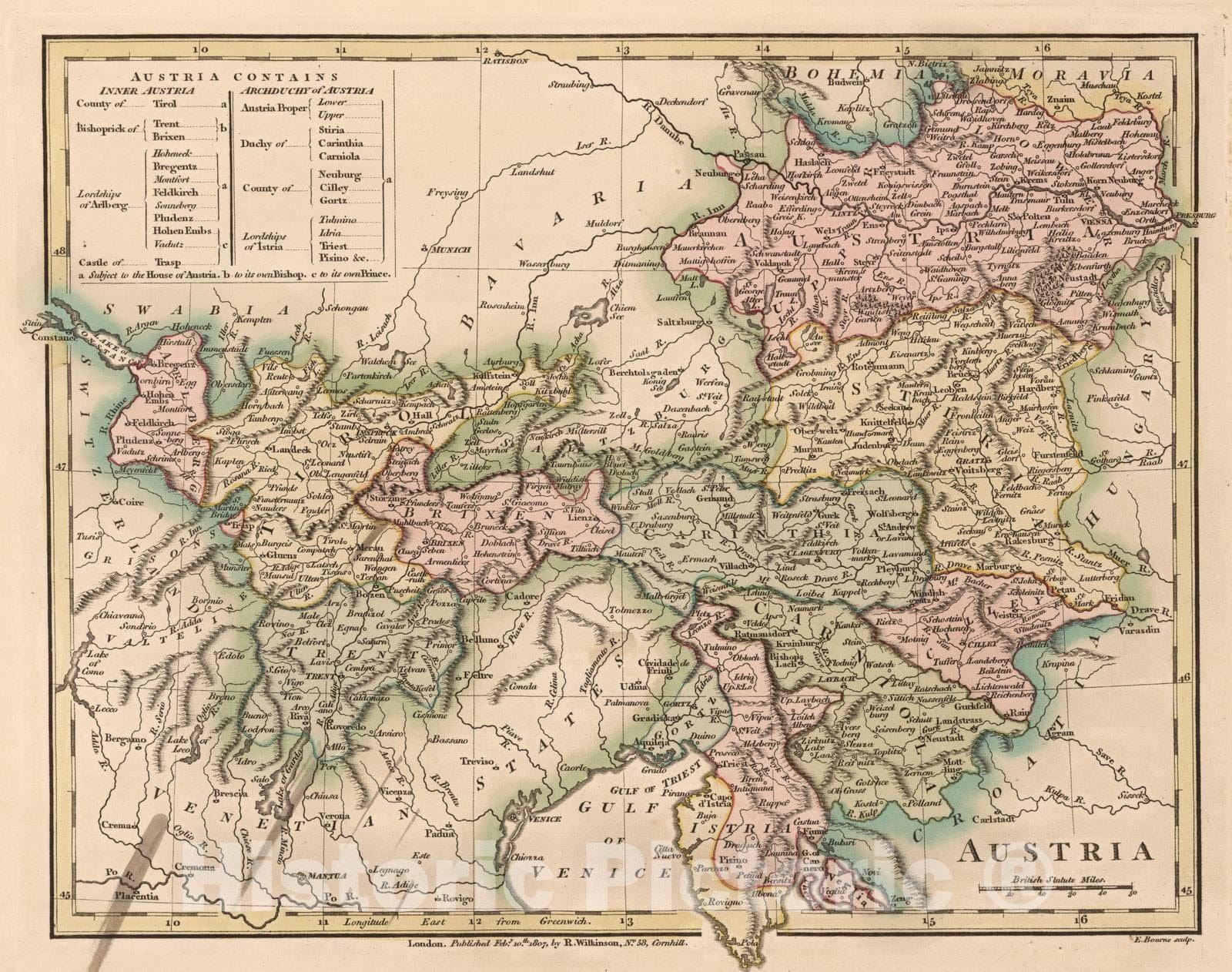 Historic Map : 1807 Austria. - Vintage Wall Art – Historic Pictoric