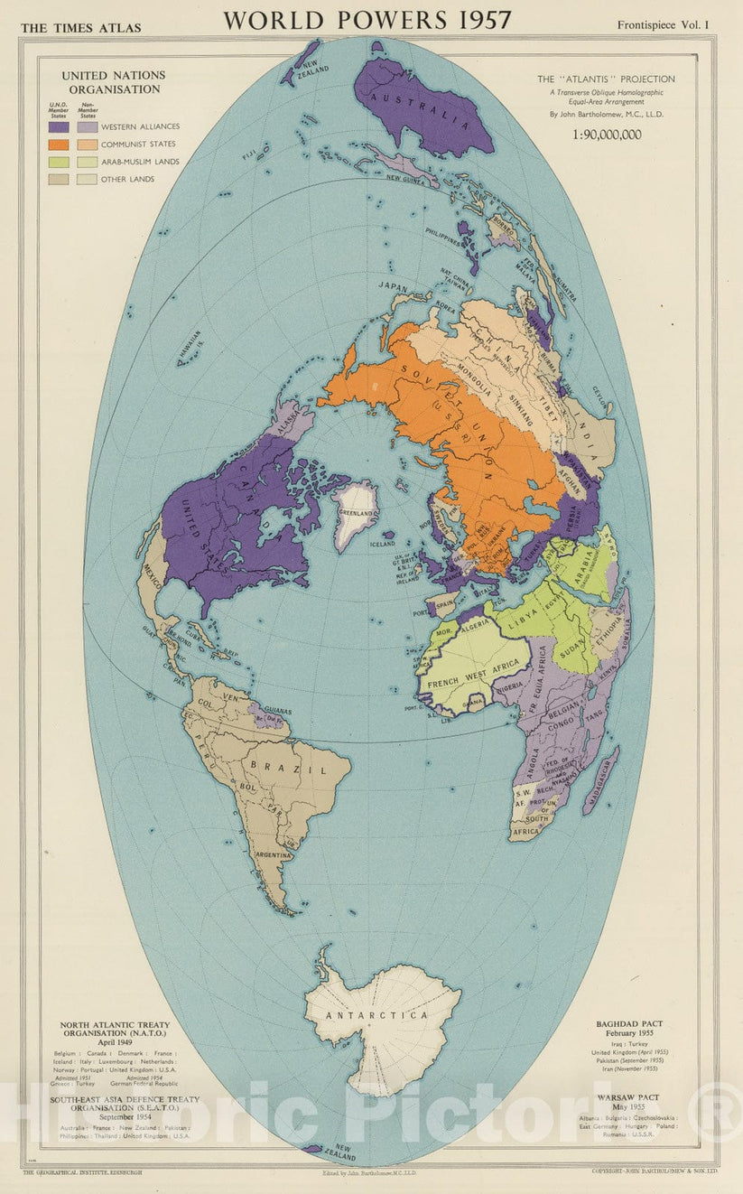 Historic Wall Map : 1958 World Powers 1957 - Vintage Wall Art ...