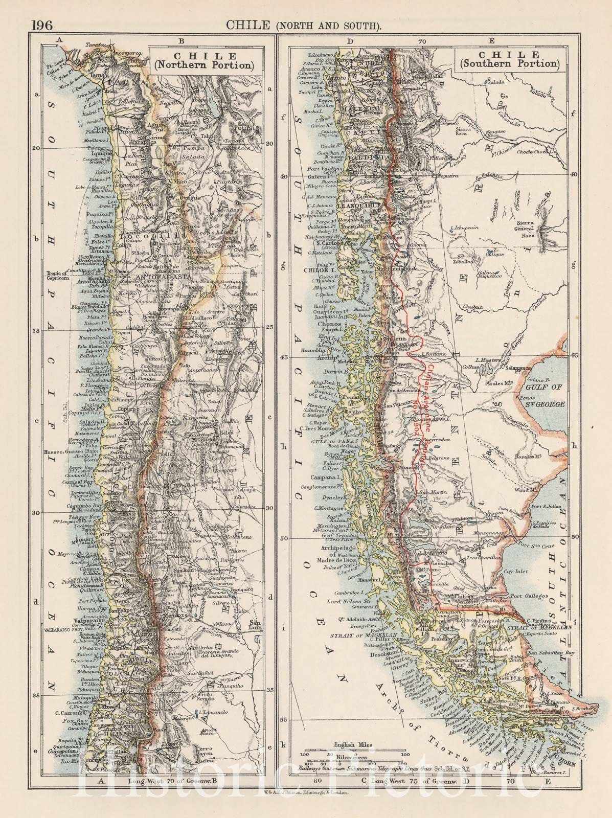 Historic Wall Map : 1906 Chile (North and South). - Vintage Wall Art ...