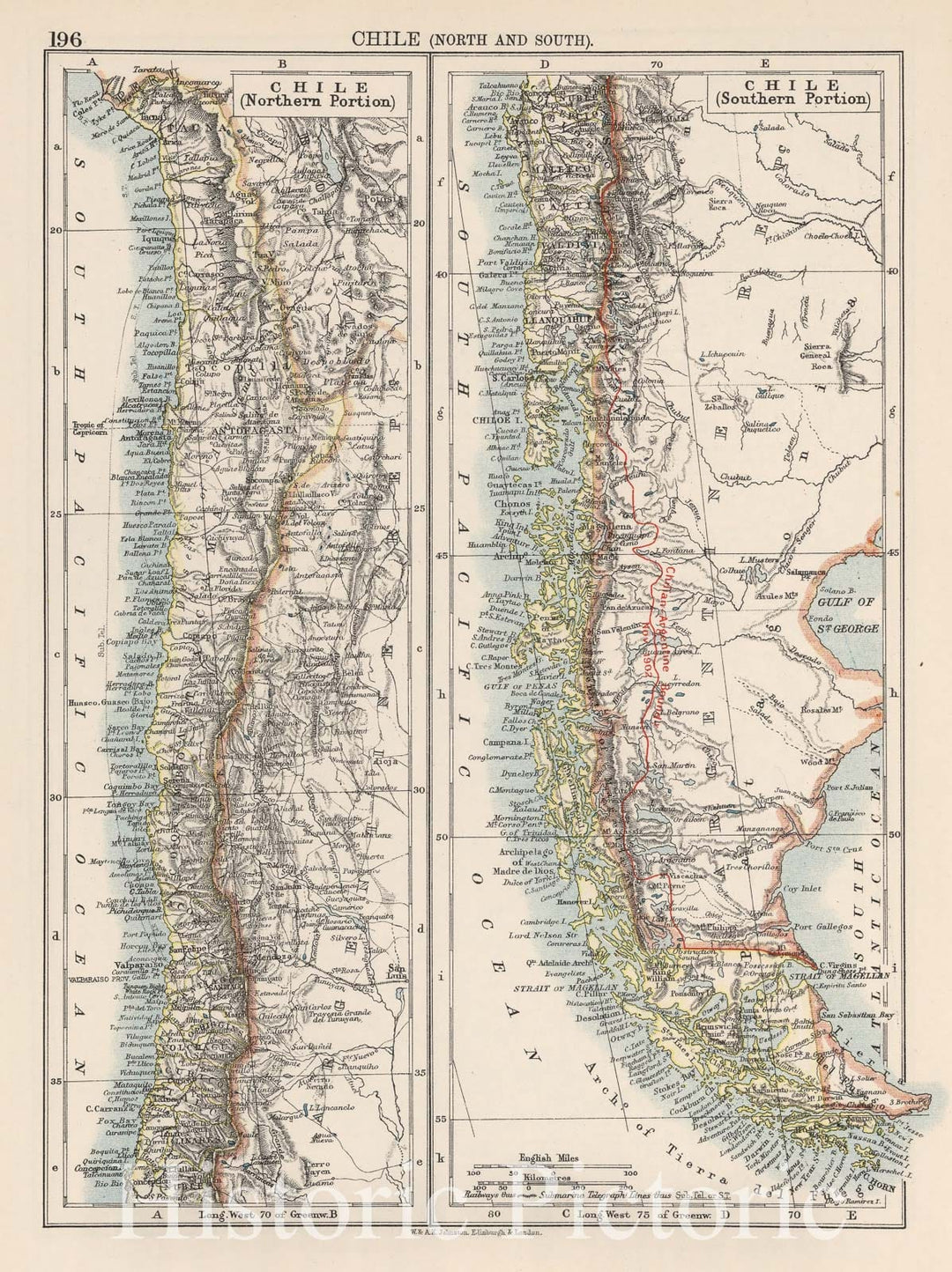 Historic Wall Map : 1906 Chile (North and South). - Vintage Wall Art ...