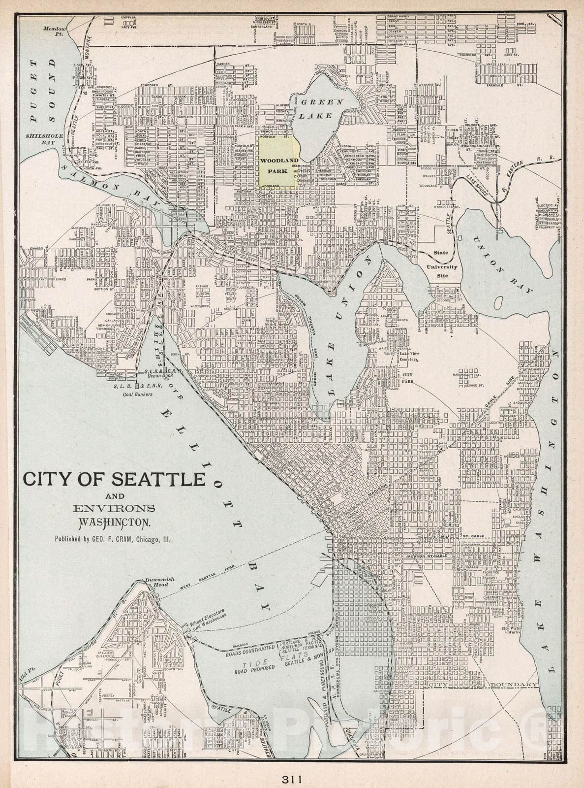 Historic Wall Map : 1901 City of Seattle and environs, Washington - Vi ...