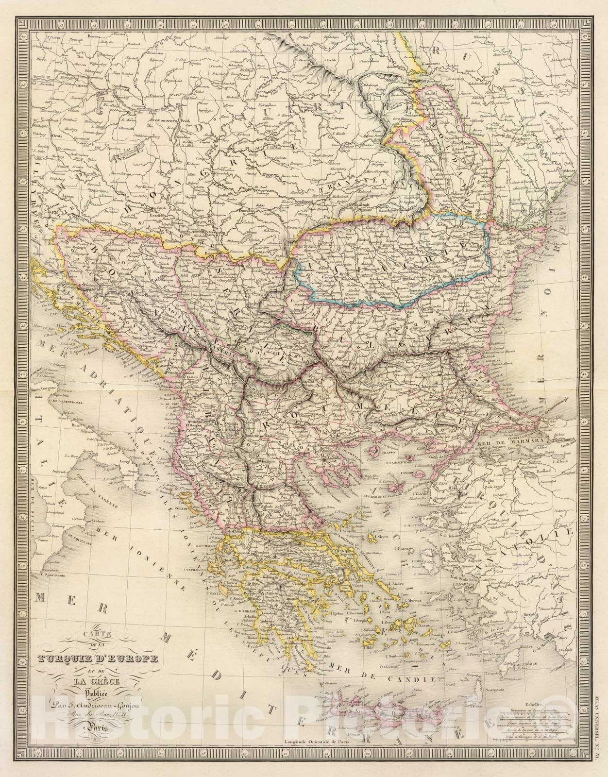 Historic Map : Greece; Turkey, Balkan Peninsula 1850 Turquie d'Europe ...