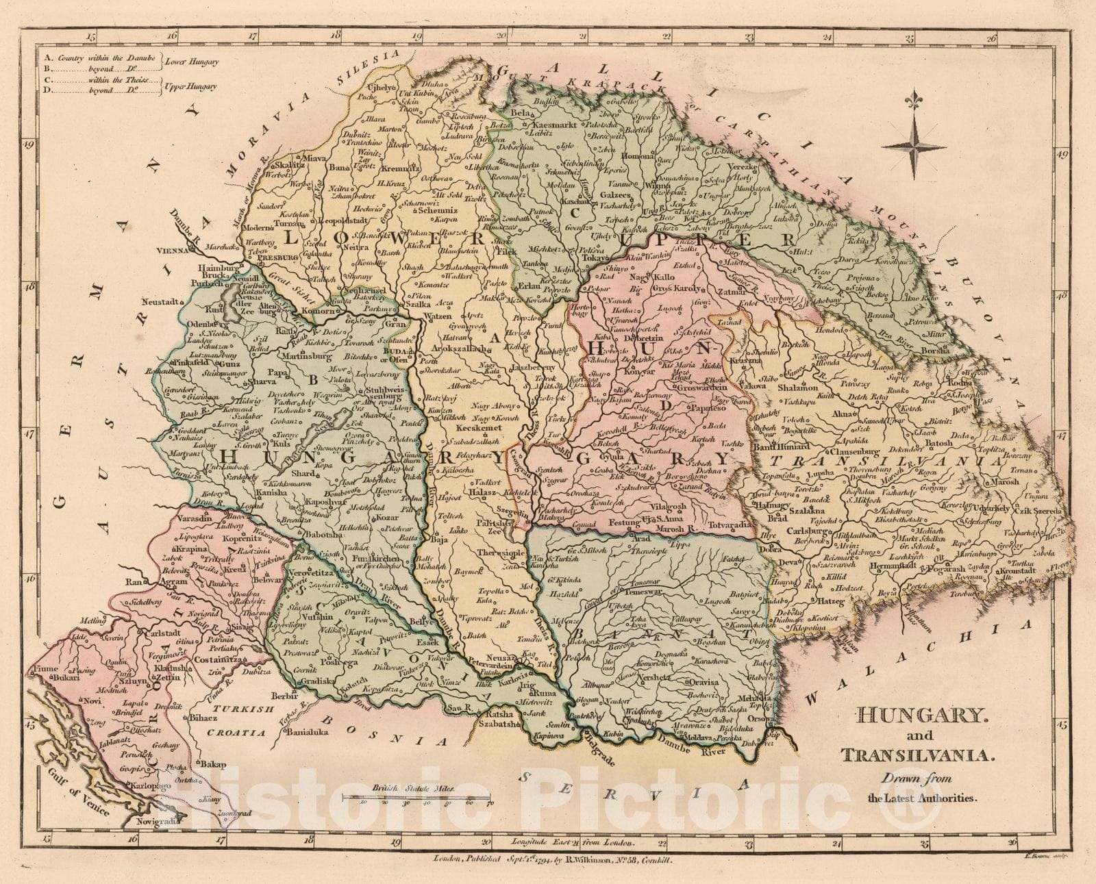 Historic Map : 1794 Hungary and Transilvania (Transylvania). - Vintage ...