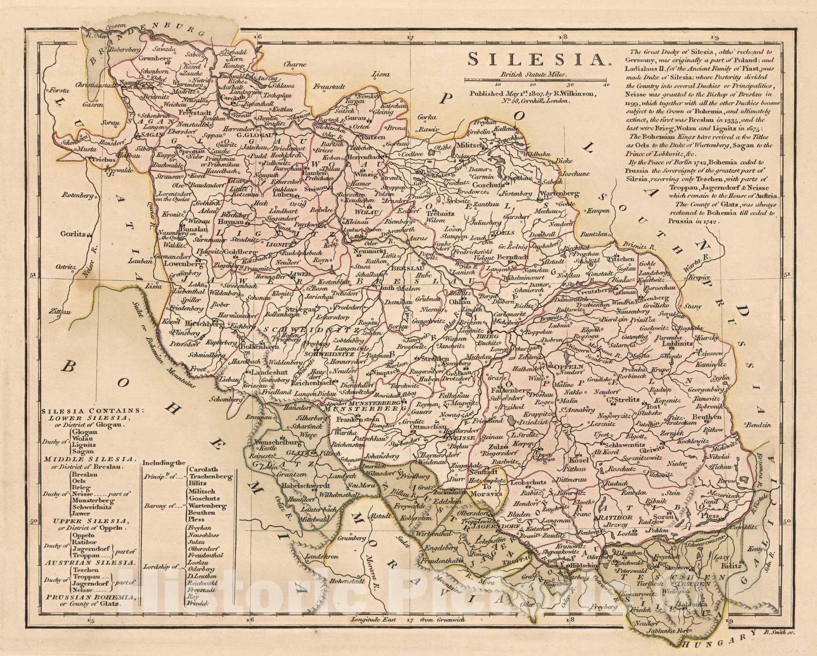 Historic Wall Map : 1807 Silesia (Southern Poland). - Vintage Wall Art ...
