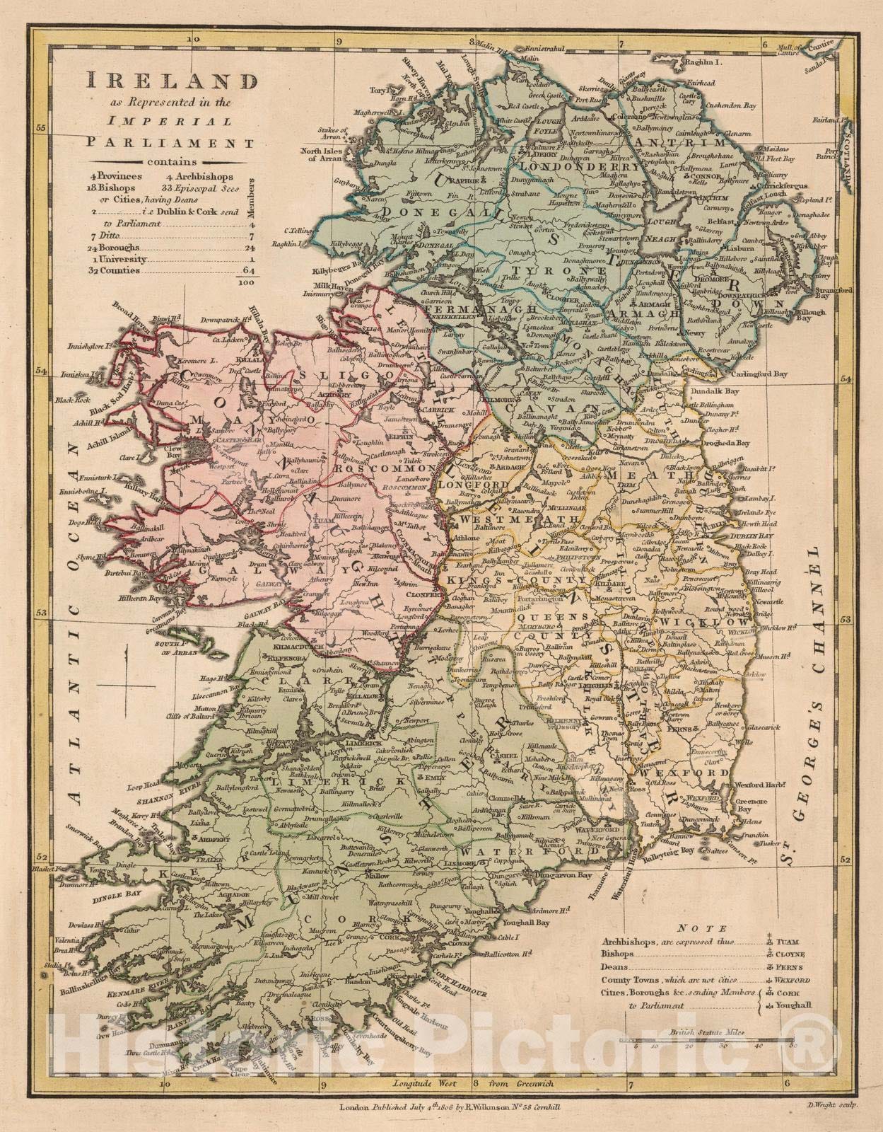 Historic Wall Map : 1808 Ireland. v2 - Vintage Wall Art – Historic Pictoric
