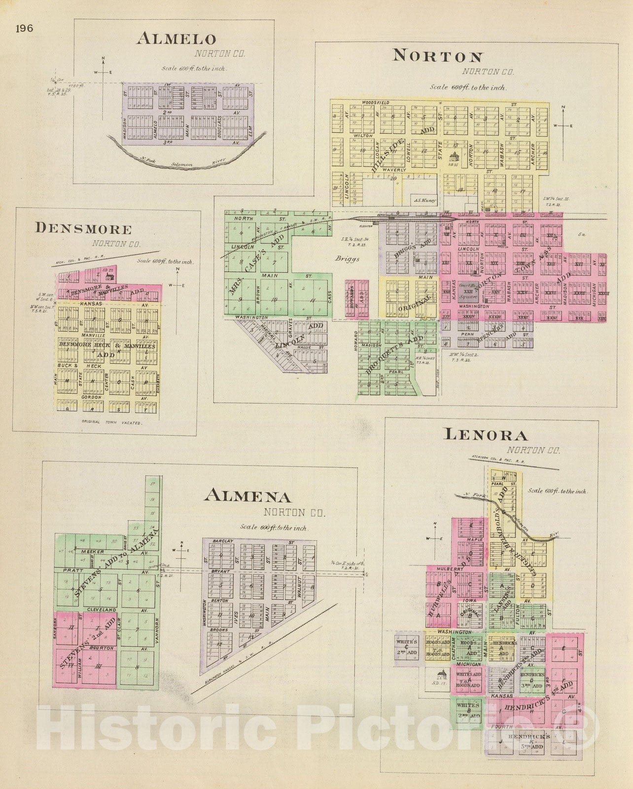 Historic Map : Lenora (Kan.), Kansas, 1887 Norton, Lenora, Almena, Den ...