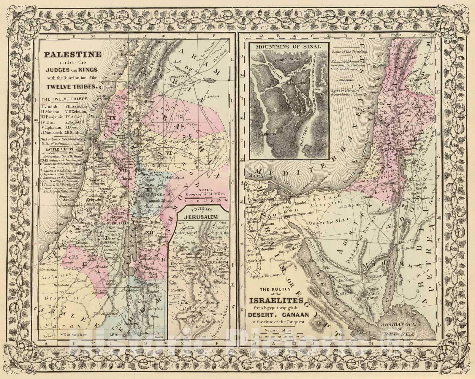 Historic Map - 1880 Palestine, Israelites, Atlas - Vintage Wall Art ...