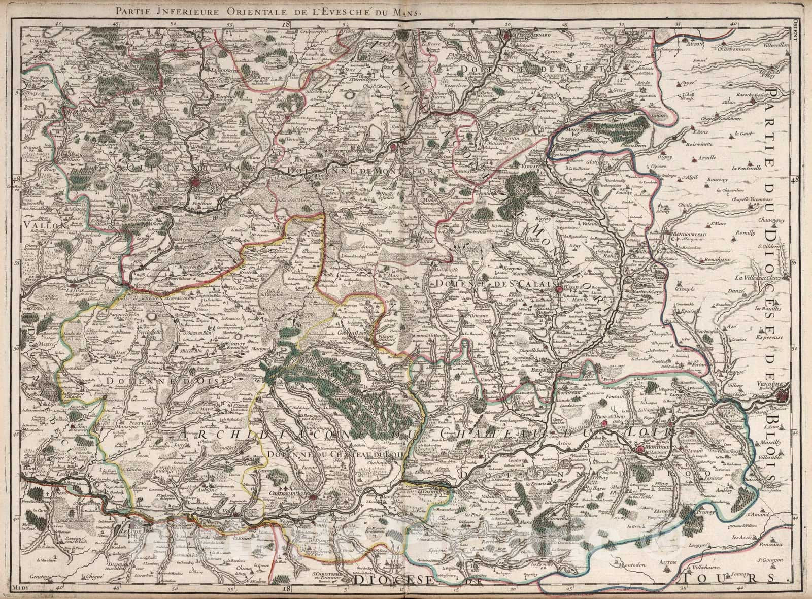 Historic Wall Map : Mans , France 1706 L'Evesche du Mans (southeast sh ...