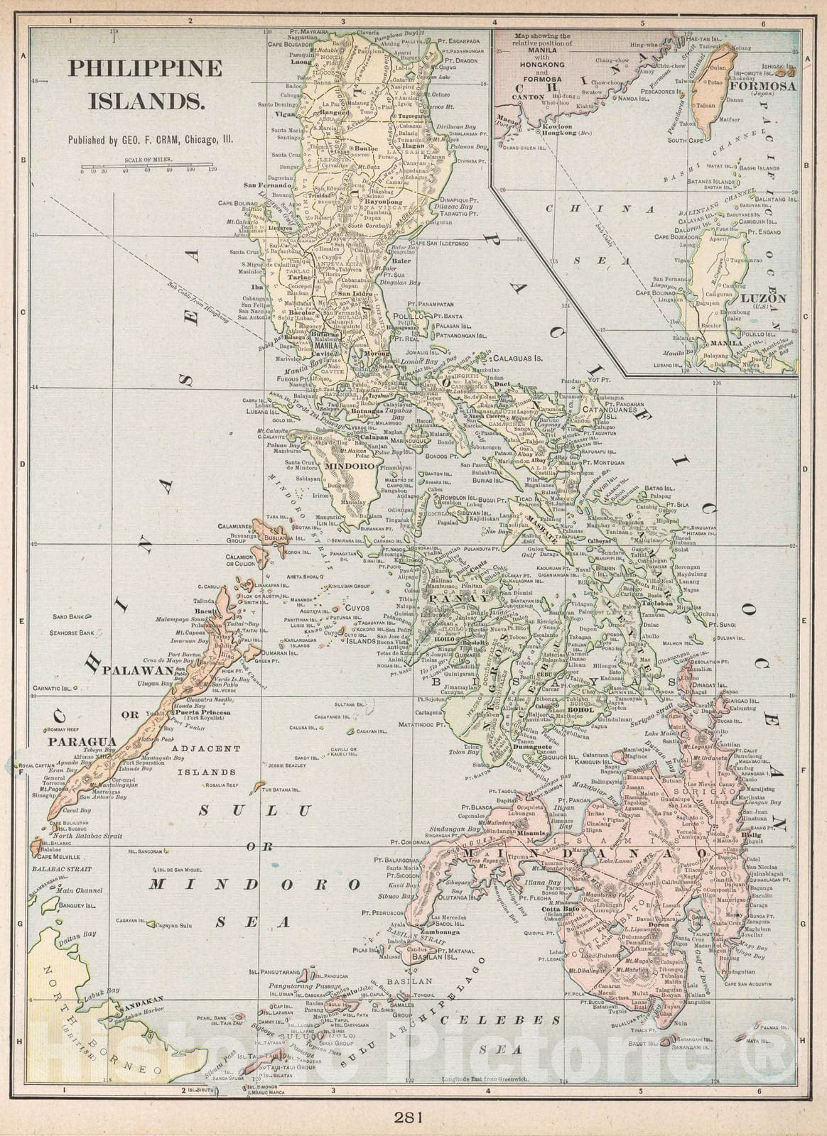 Philippine Islands 1901 Historical Map Print | Cram's Atlas – Historic ...