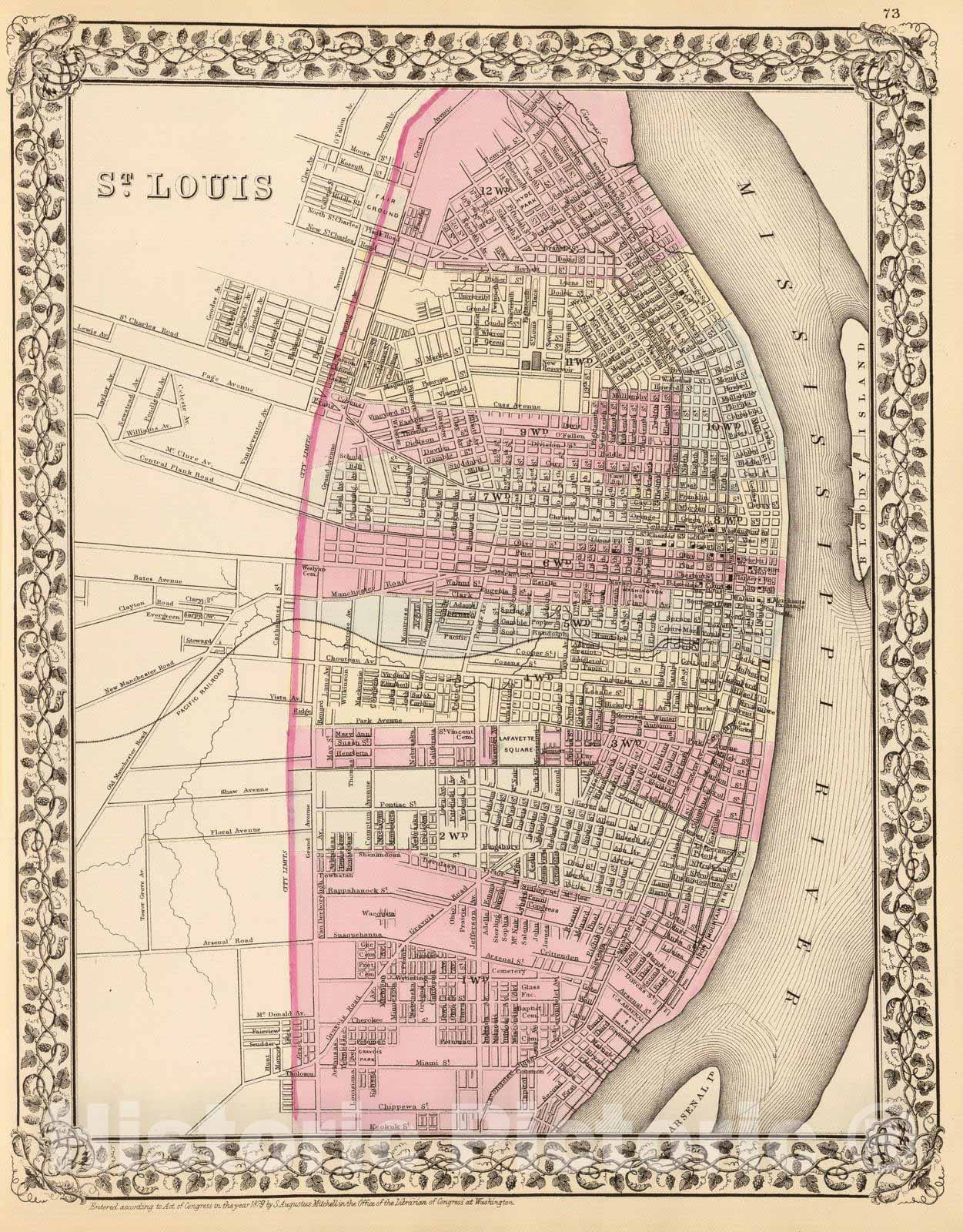 Historic Wall Map : 1880 St. Louis. - Vintage Wall Art – Historic Pictoric