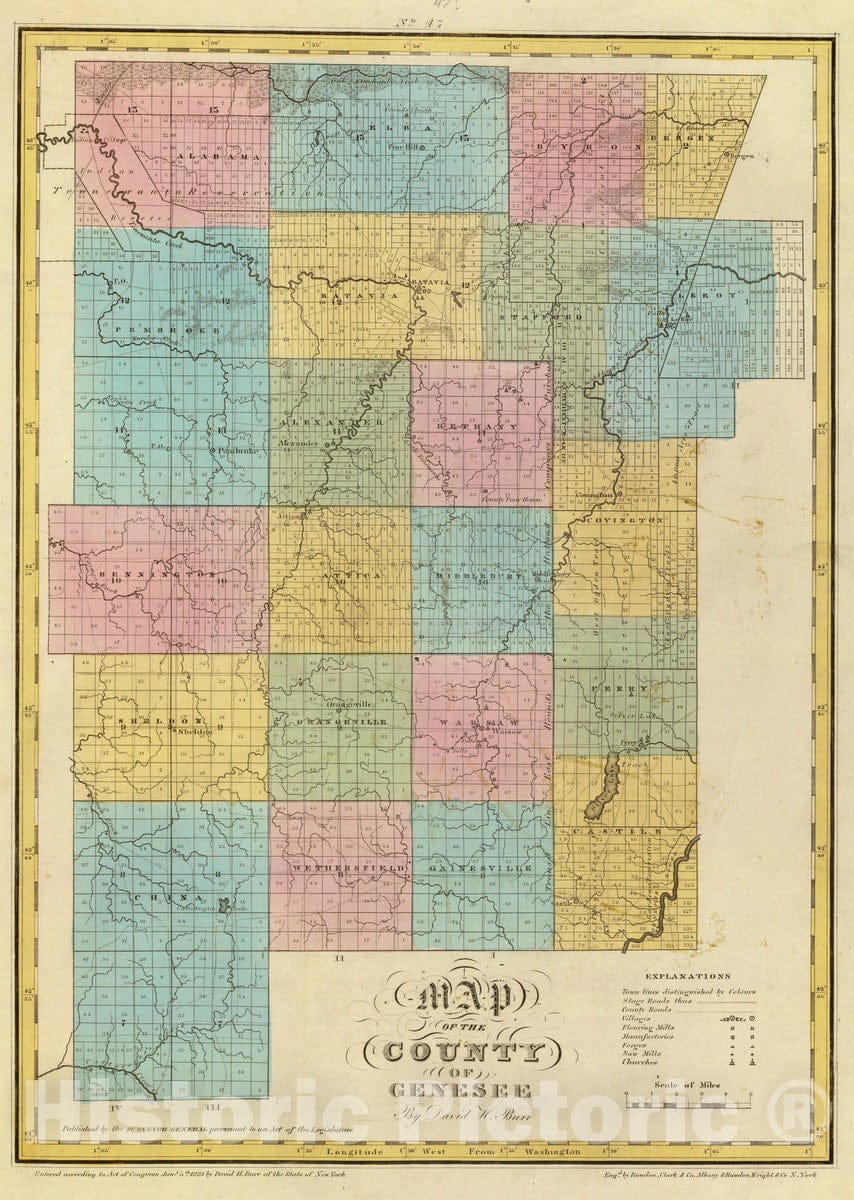 Historic Map : 1829 Genesee County. - Vintage Wall Art – Historic Pictoric