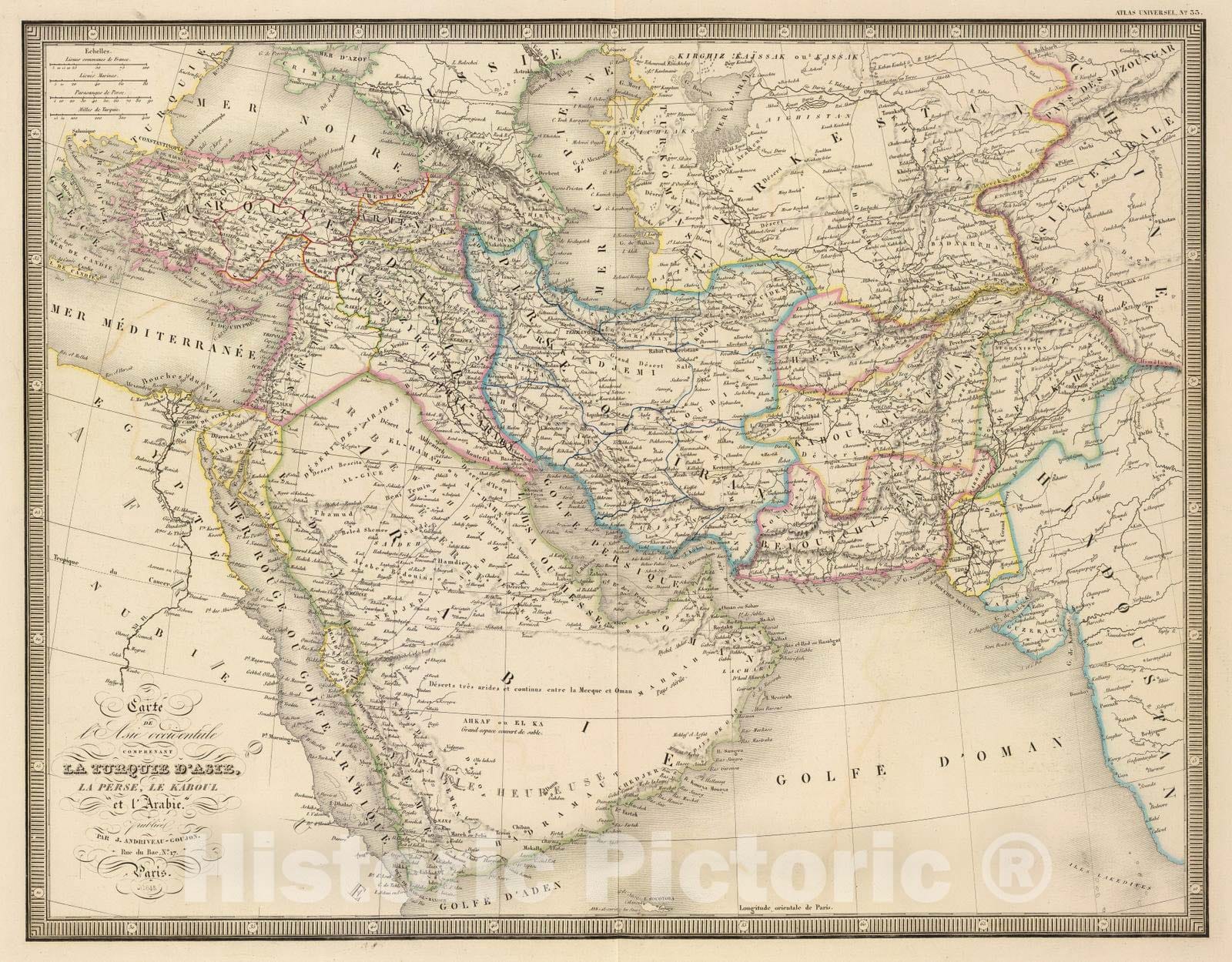 Historic Map : Saudi Arabia; Turkey, Middle East 1845 L'Asie occidenta ...