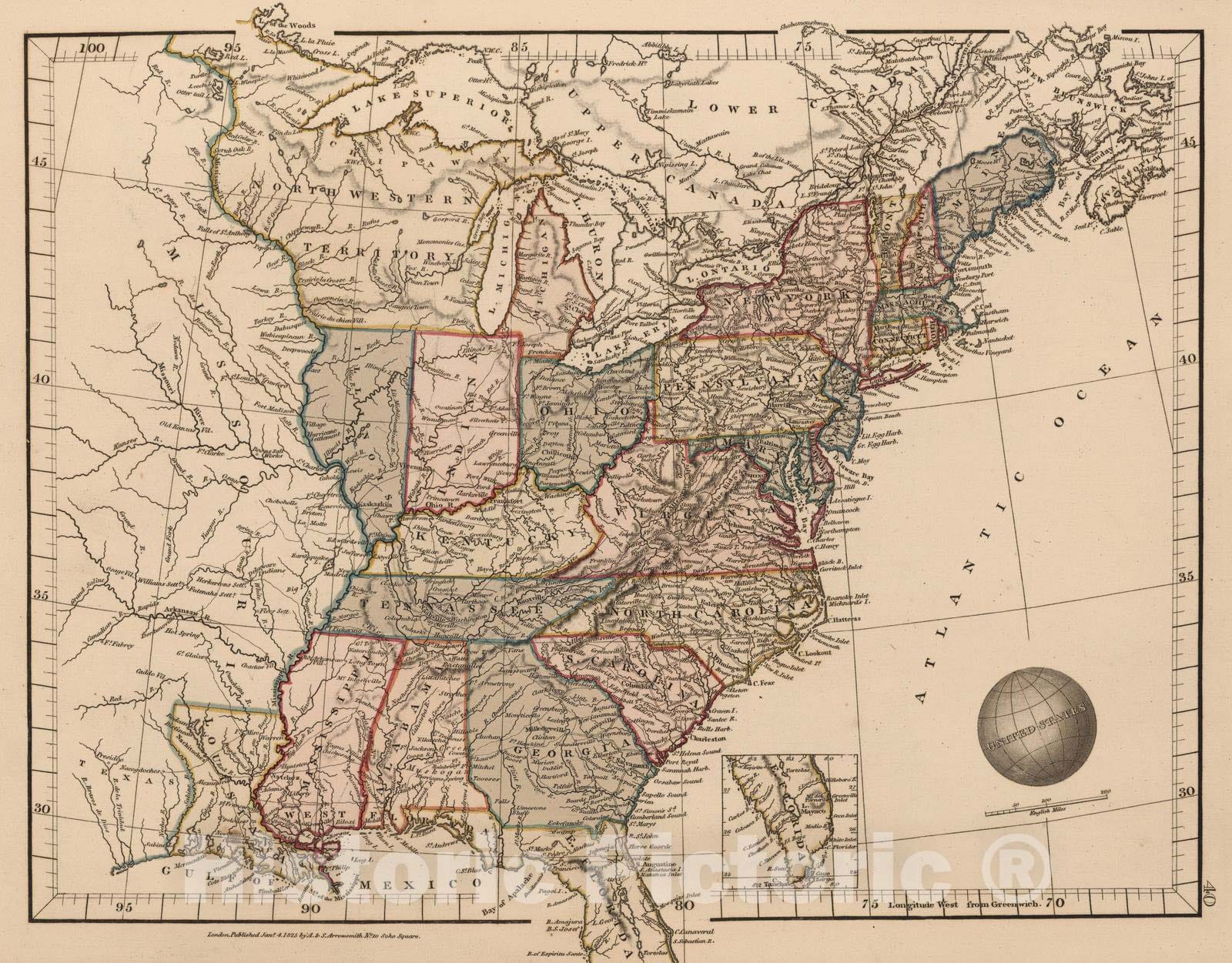 United States River Map 1825 | Historical Map Print – Historic Pictoric