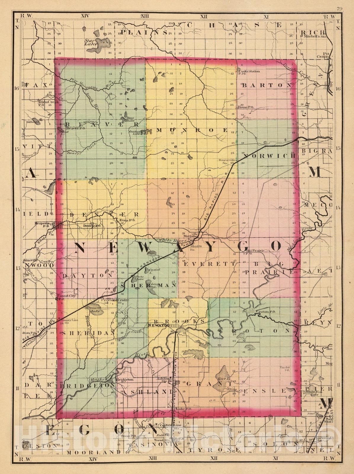 Historic Map : 1873 (Map of Newaygo County, Michigan) - Vintage Wall A ...