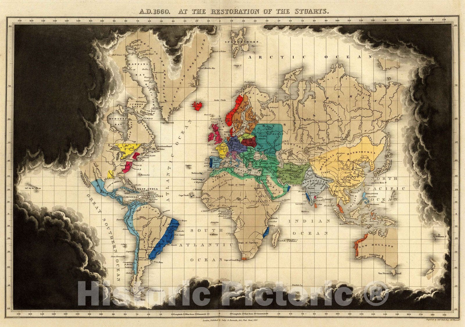 Historic Map : 1830 A.D. 1660. At The Restoration Of The Stuarts. - Vi ...