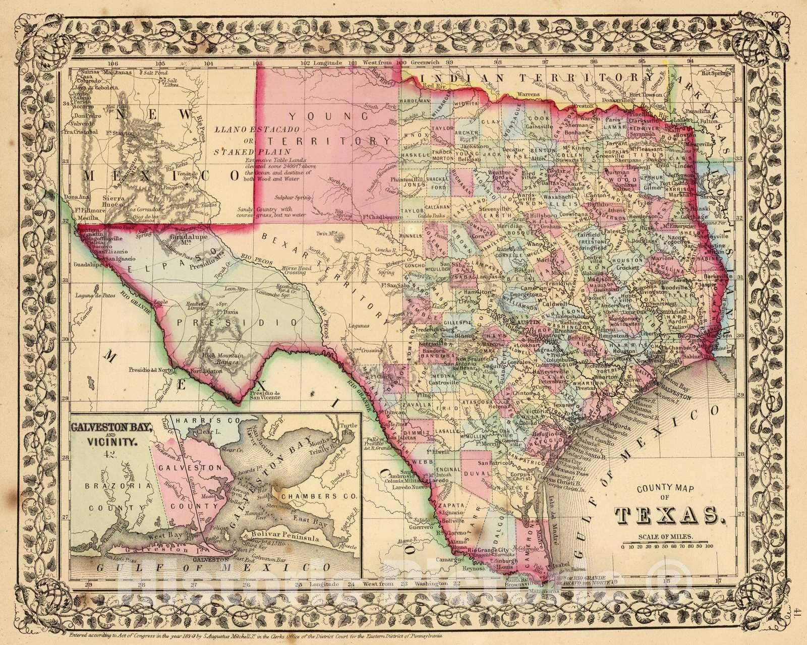 Historic Map : 1870 Texas. - Vintage Wall Art – Historic Pictoric