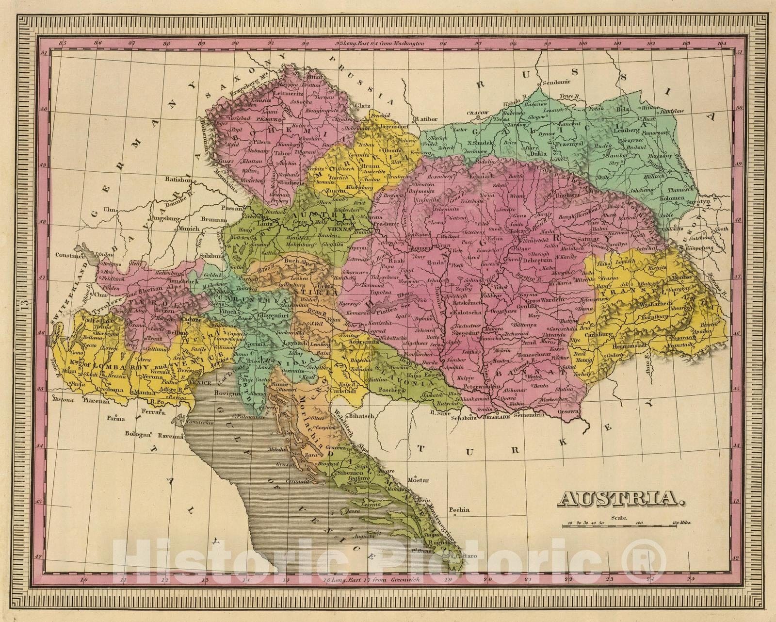 Historic Map : 1845 Austria. - Vintage Wall Art – Historic Pictoric