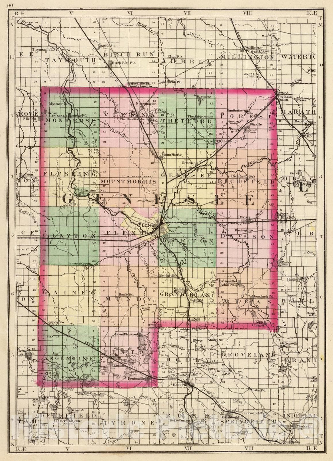 Historic Map : 1873 (Map of Genesee County, Michigan) - Vintage Wall A ...