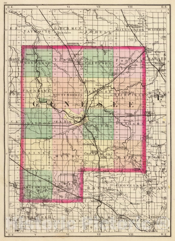 Historic Map : 1873 (Map of Genesee County, Michigan) - Vintage Wall A ...