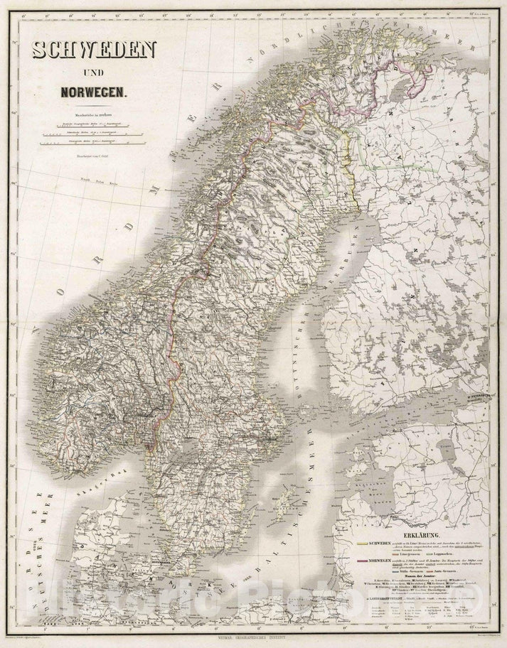Historic Wall Map : 1875 Sweden and Norway. - Vintage Wall Art ...